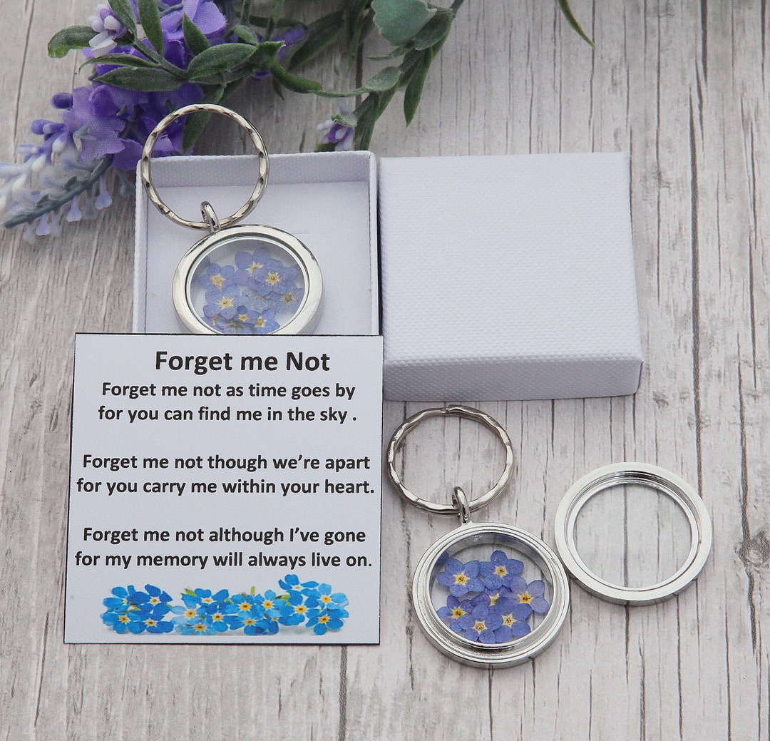 Real Pressed Flower Forget Me Not Keying - Memorial Gift , Forget Me ...