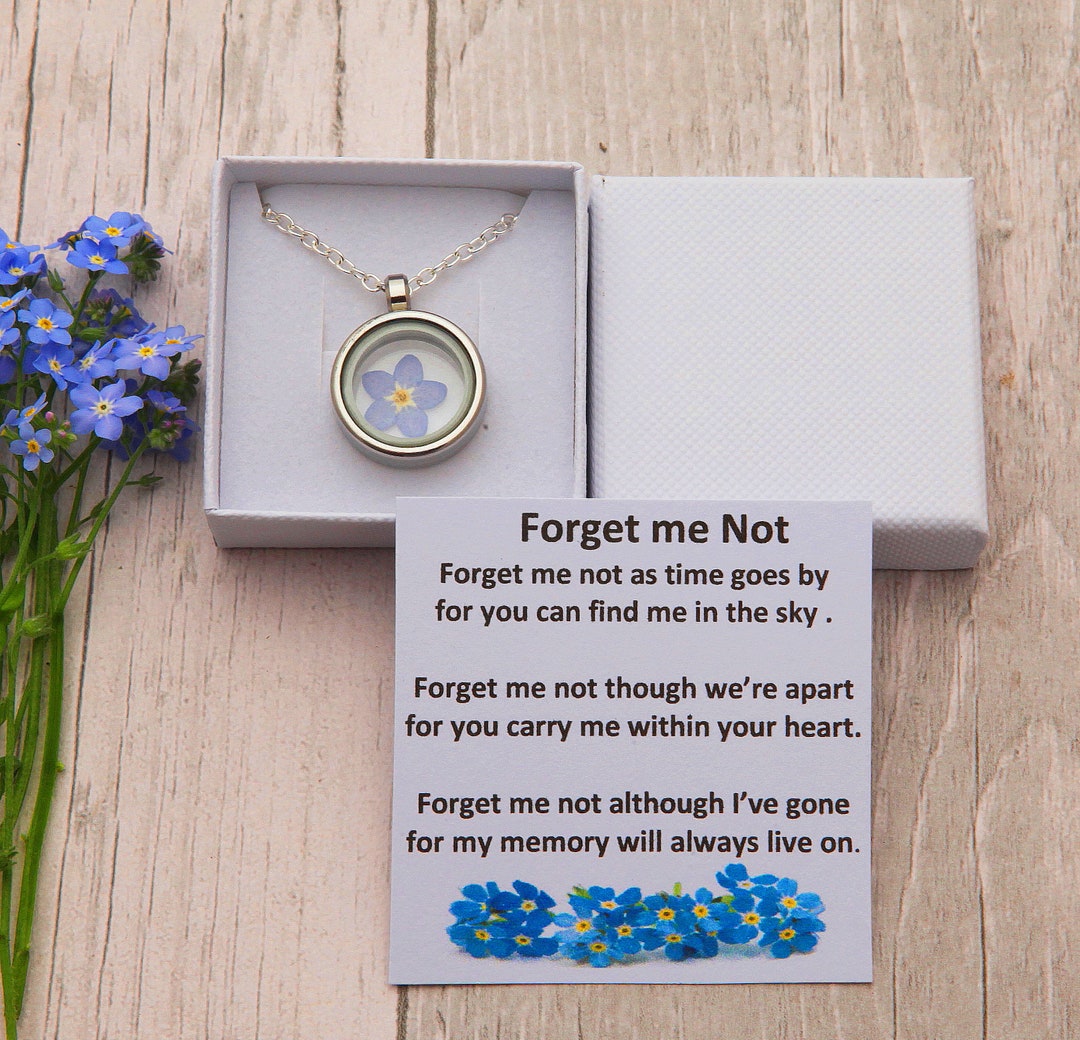 Real Flower Forget Me Not Flower Locket Necklace Memorial Gift , Forget ...
