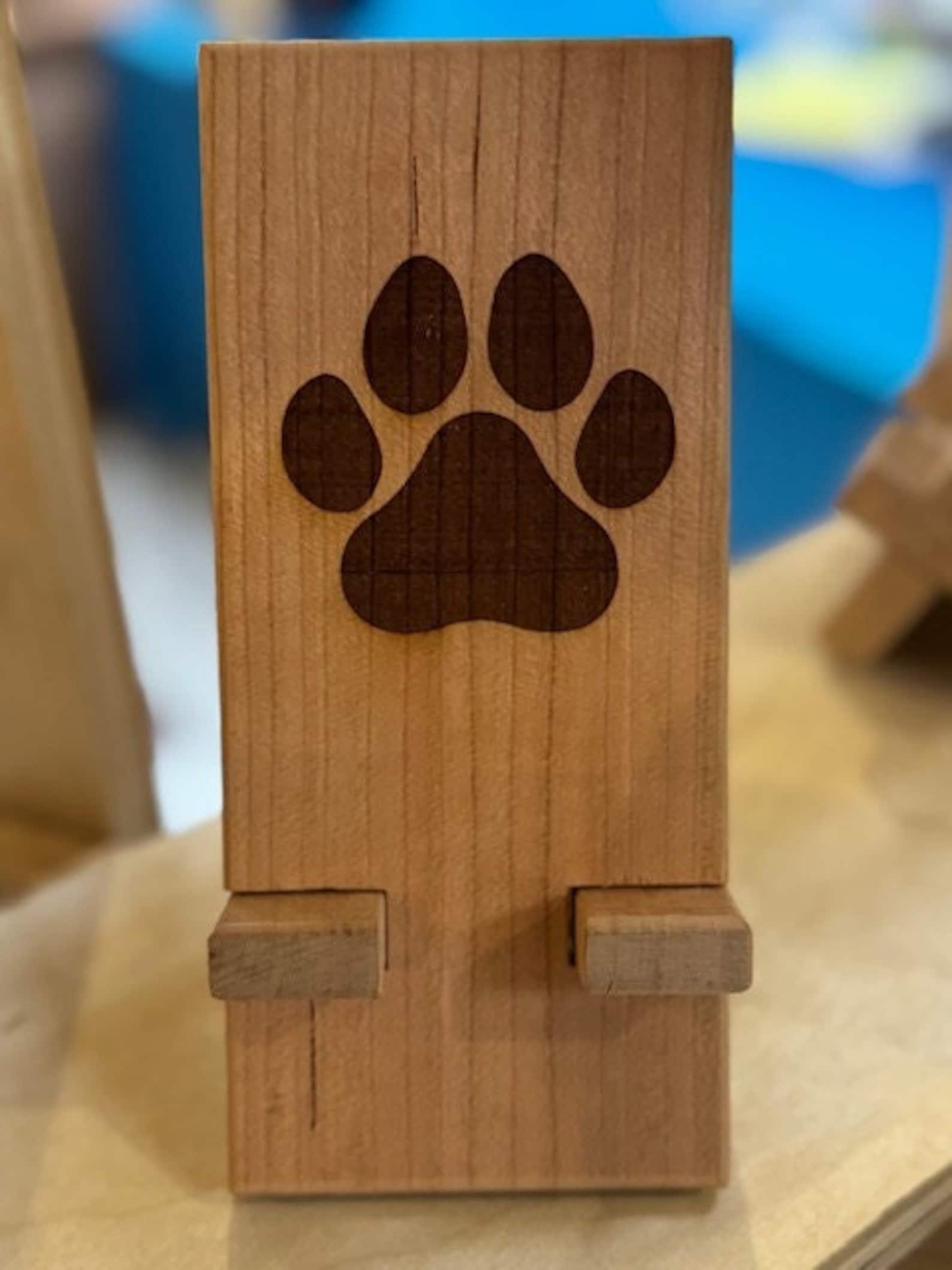 Handcrafted Hardwood Phone Stand - Paw - Etsy
