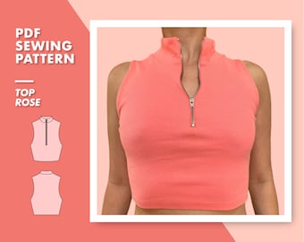 High Neck Crop Top Sewing Pattern PDF Sizes: Xxs Xxl - Etsy