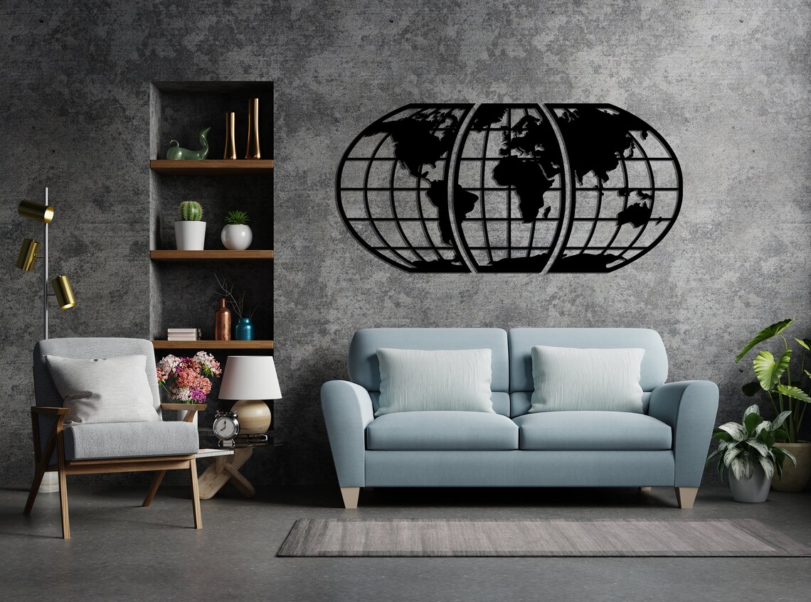 World Map Metal Wall Decor World Metal Wall Art Metal Wall - Etsy