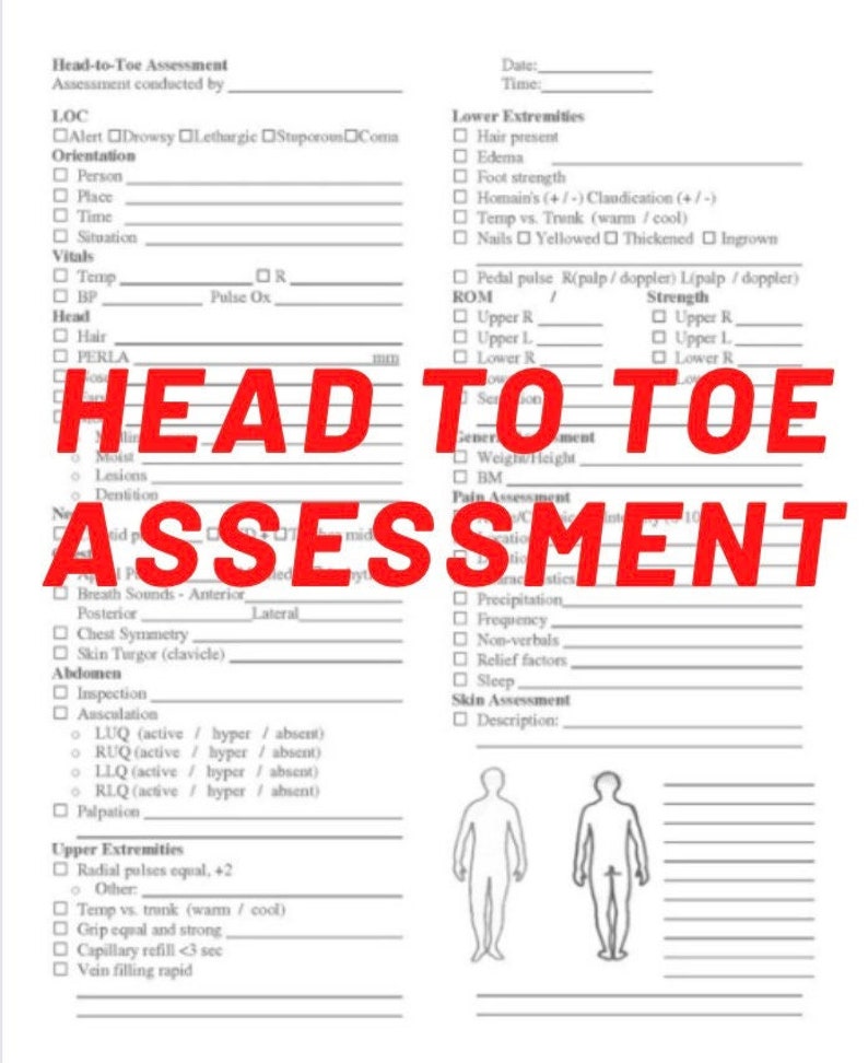 Head to Toe Assessment Guide for Nurses Sheet Documentation - Etsy