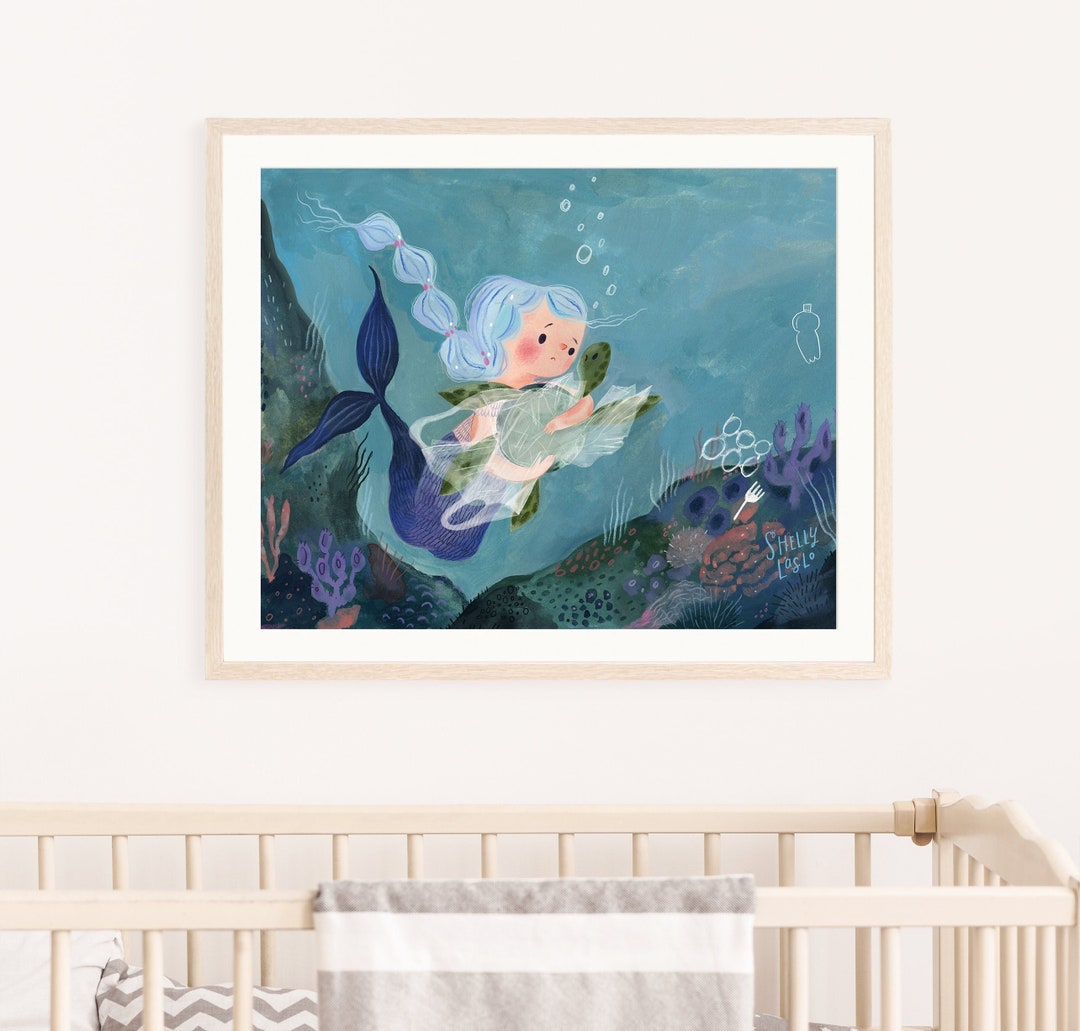 Mermaid Art for Kids Room, Mermaid Nursery Wall Art, Ocean Print, Kids ...