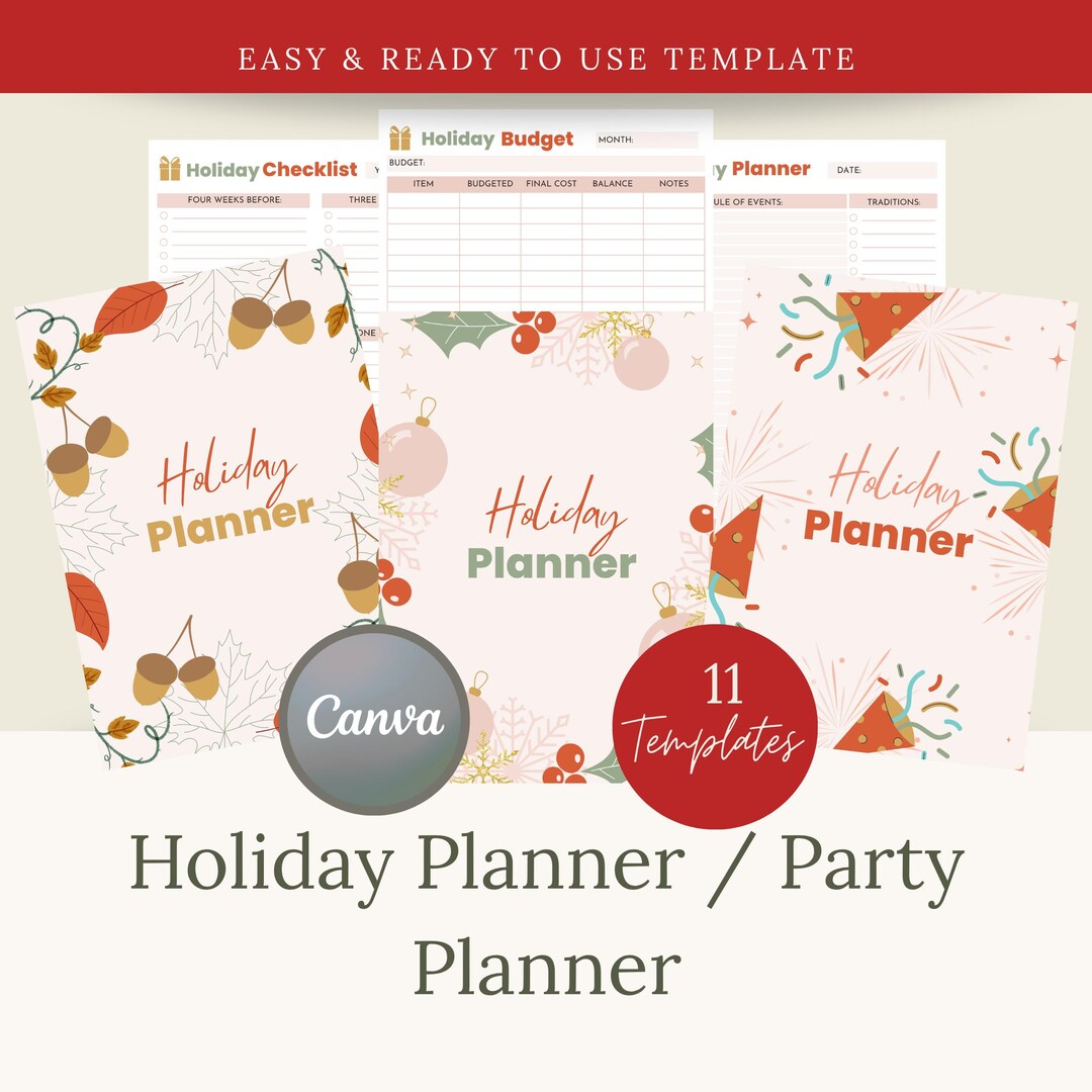 Editable Holiday Planner Canva Template | Party, Gift List (digital) - Etsy