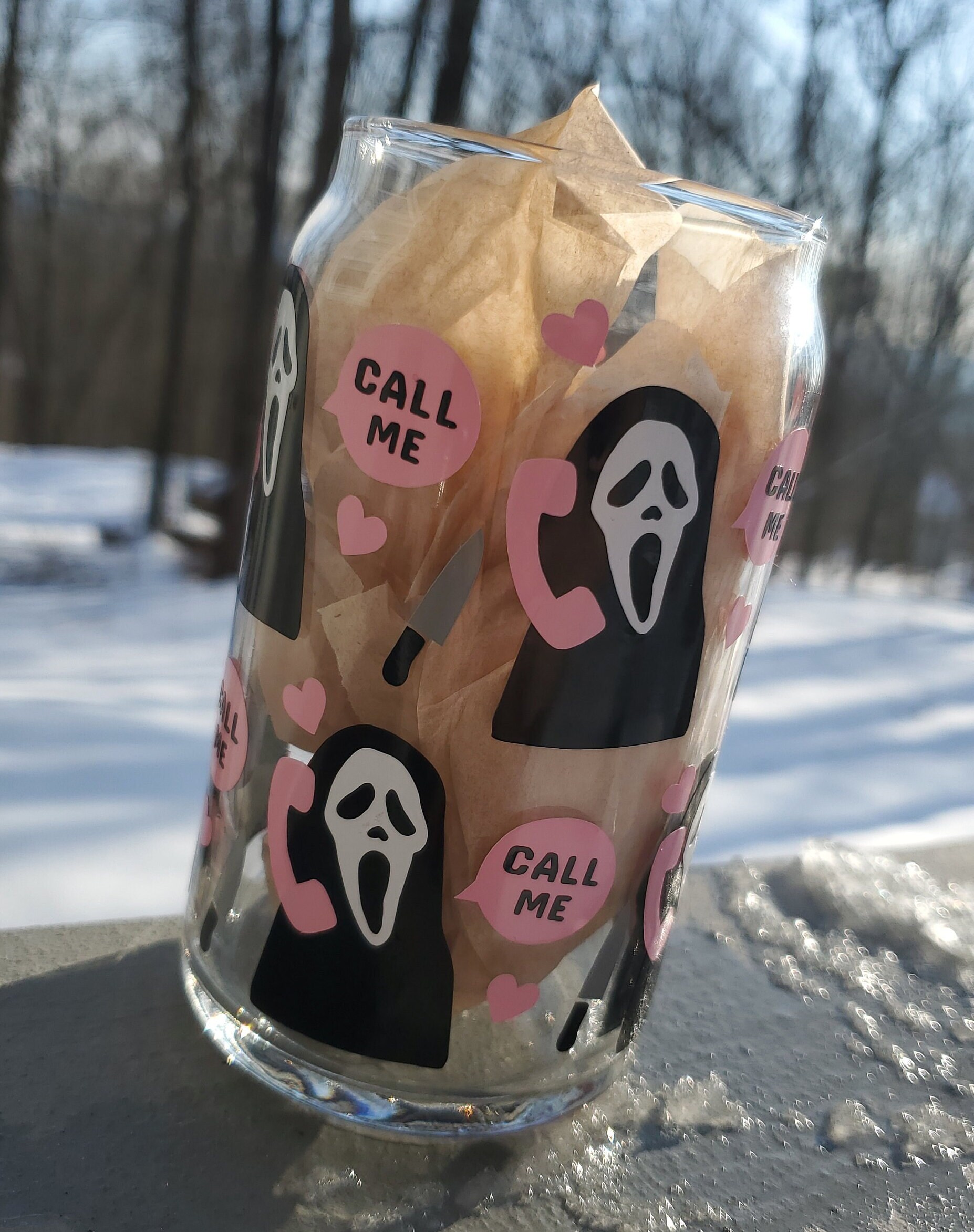 Ghostface Valentine's Day/halloween Themed Glass Beer Can - Etsy