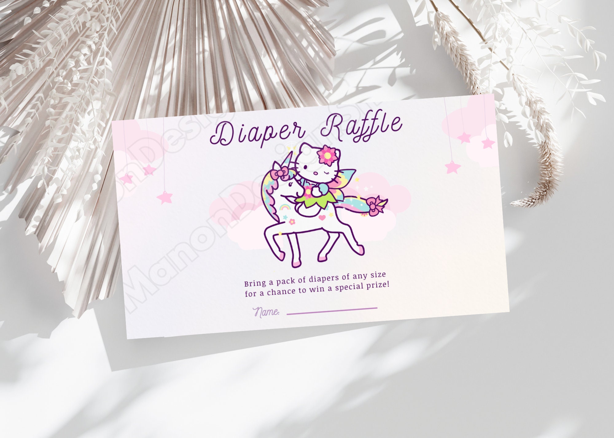 Kitty Diaper Raffle Card, Baby Shower Card, Pink Unicorn Baby Shower ...