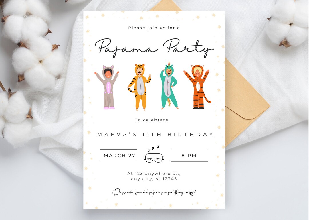 Pajama Birthday Invitation, Editable Pajama Party Teen Birthday ...