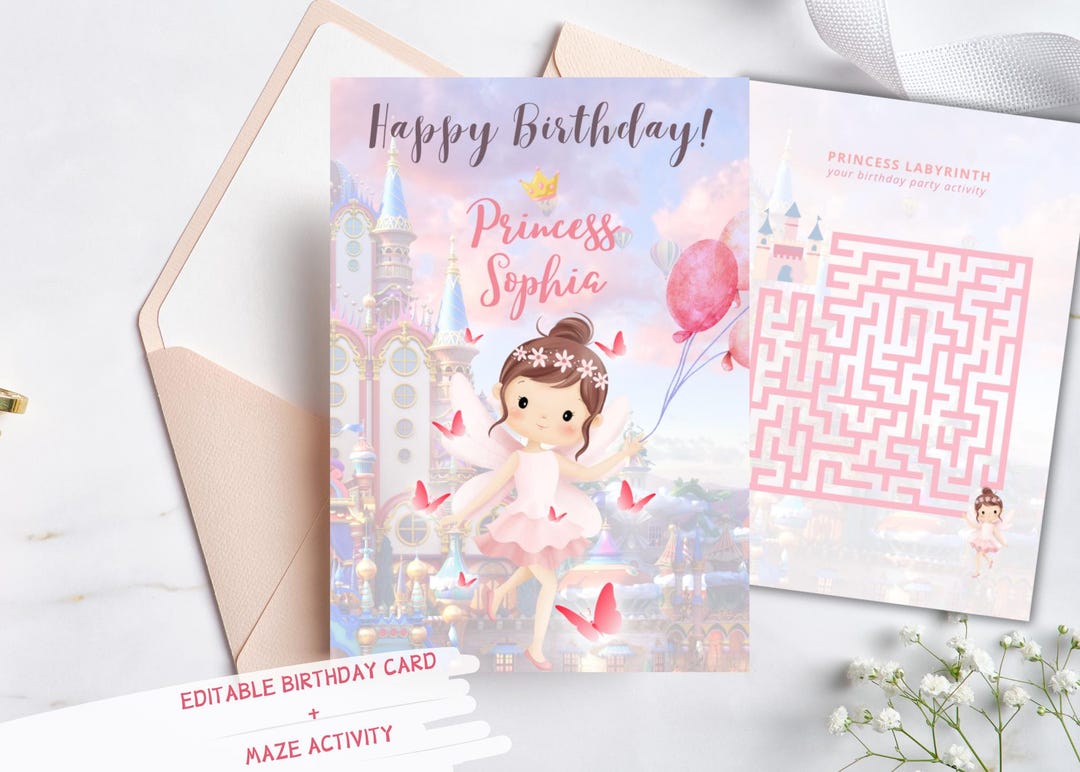 Editable Baby Girl Birthday Card, Digital Birthday Template, Cute ...