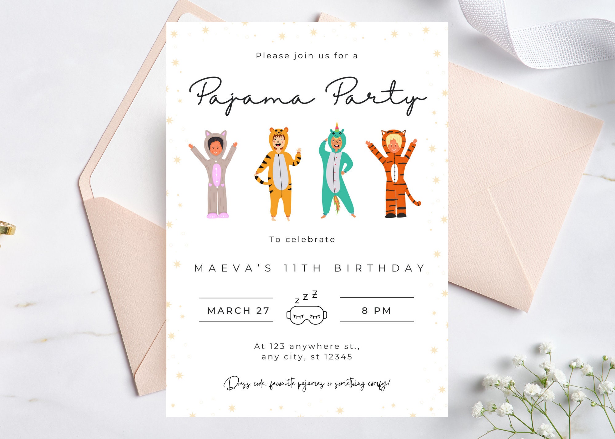 Pajama Birthday Invitation, Editable Pajama Party Teen Birthday ...