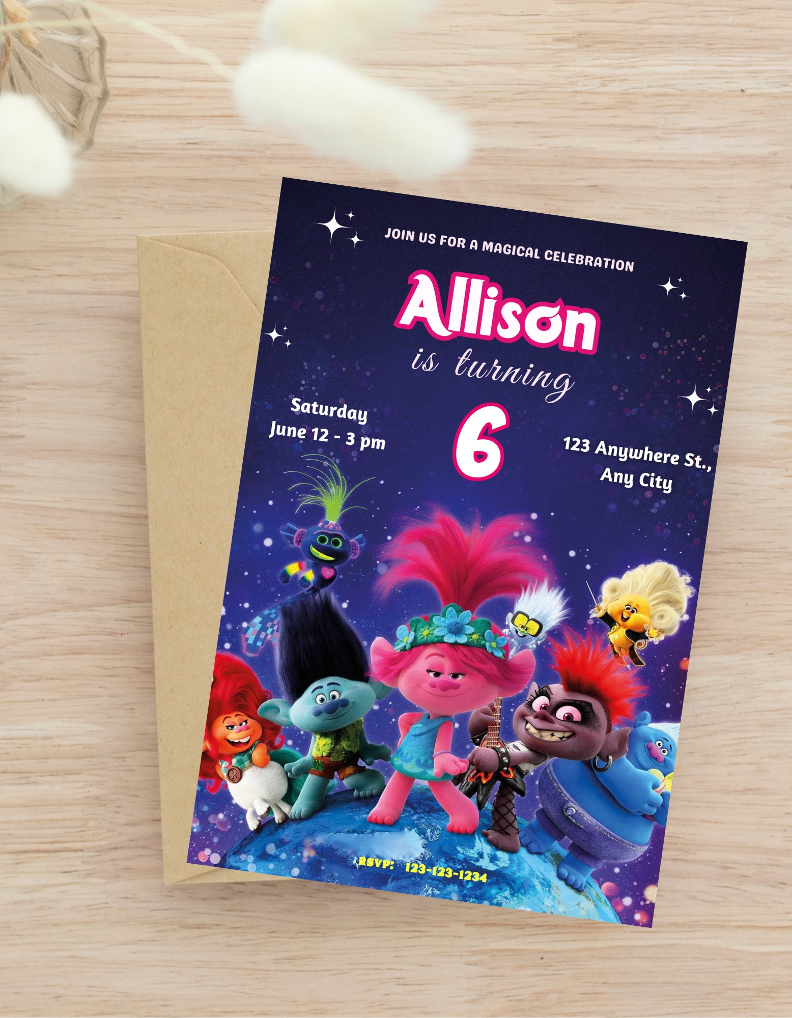 Trolls Birthday Invitation, Trolls Digital Birthday Template, Kids ...