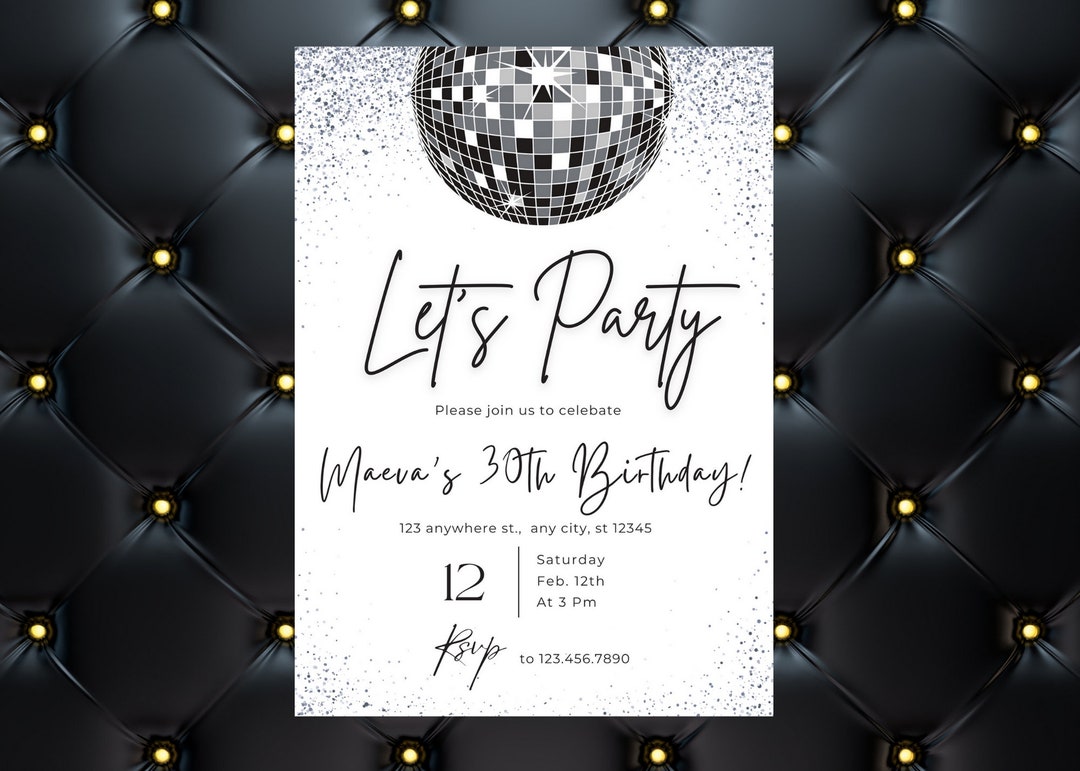 Disco Party Invitation, Digital Disco Ball Invitation, Disco ...