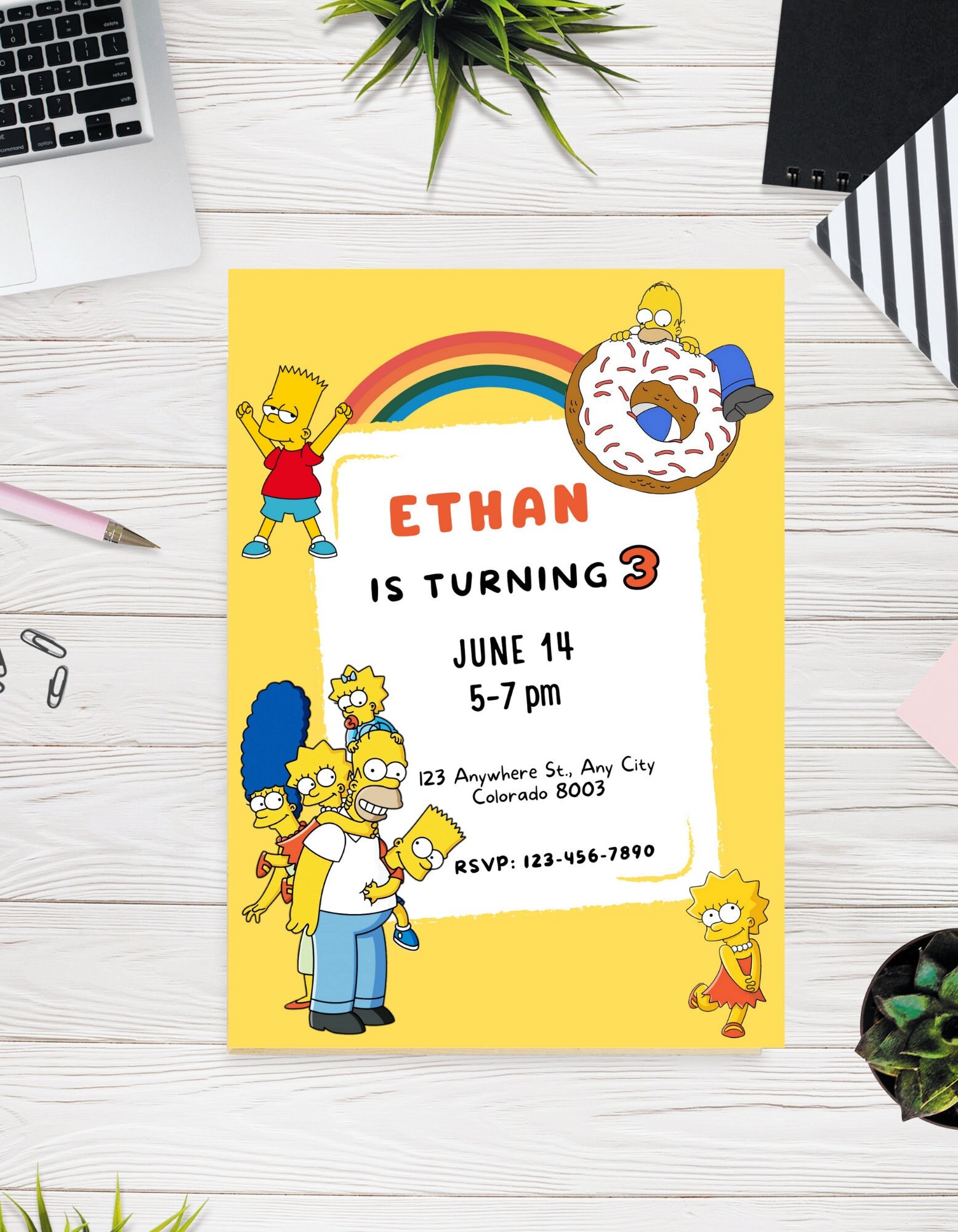 Editable Simpsons Birthday Invitation 5x7, Digital Birthday Card for ...