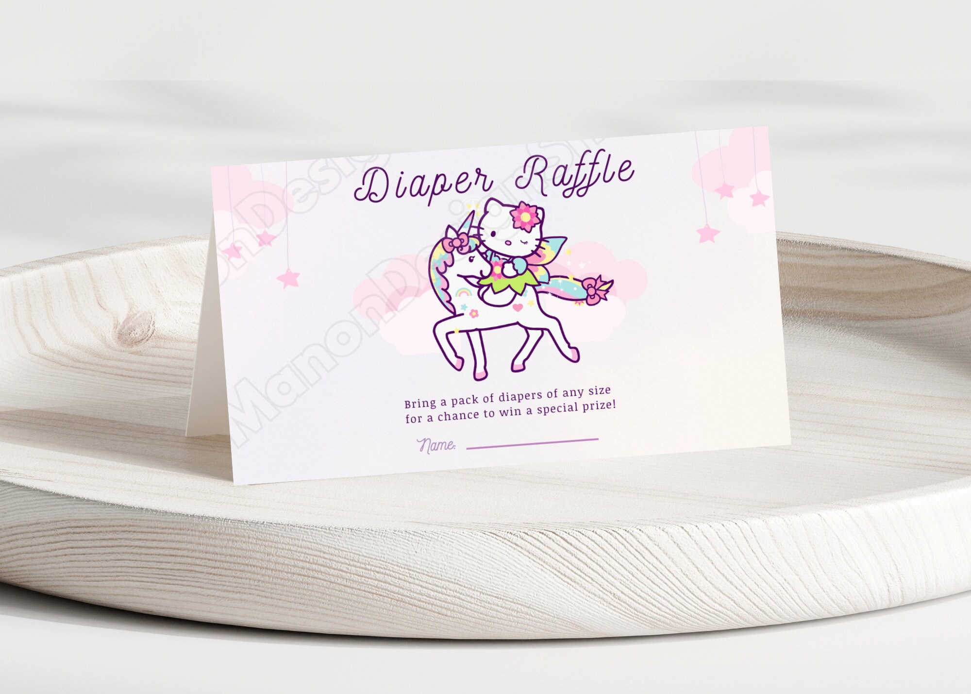 Kitty Diaper Raffle Card, Baby Shower Card, Pink Unicorn Baby Shower ...