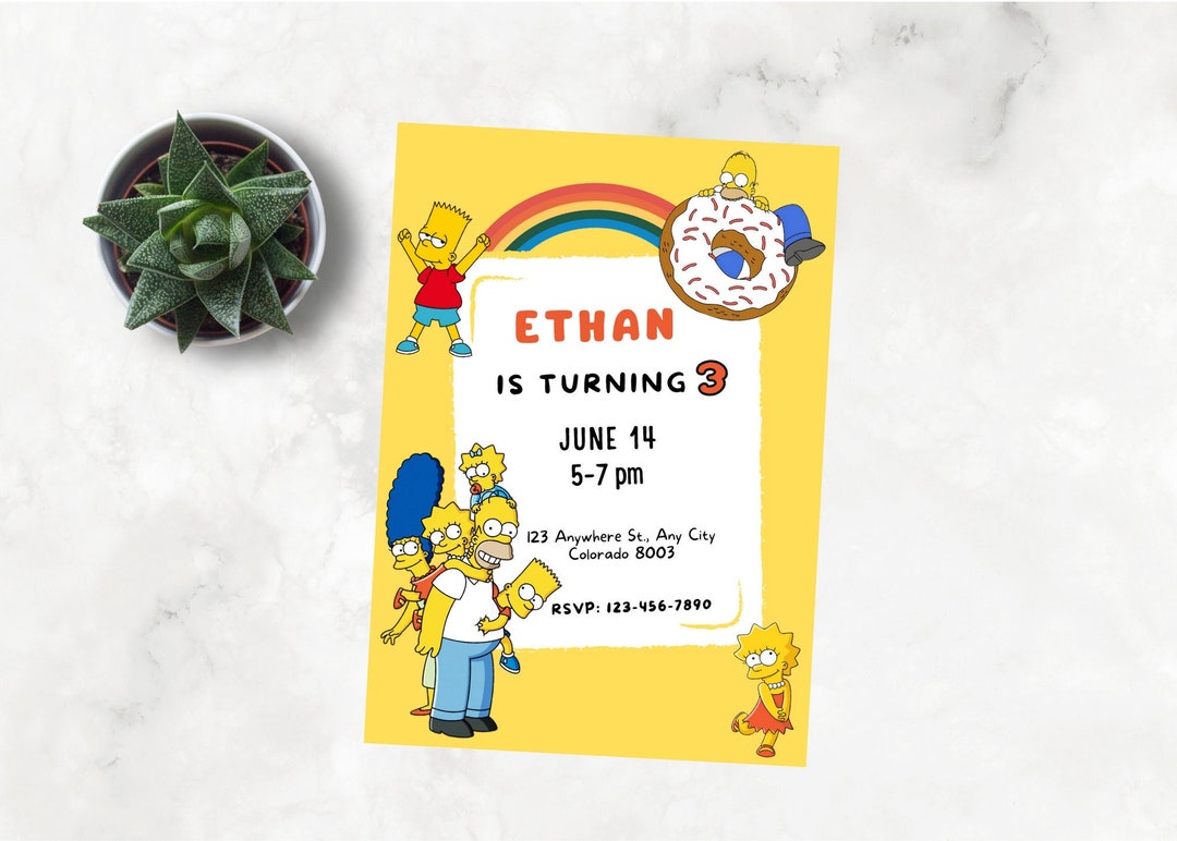 Editable Simpsons Birthday Invitation 5x7, Digital Birthday Card for ...