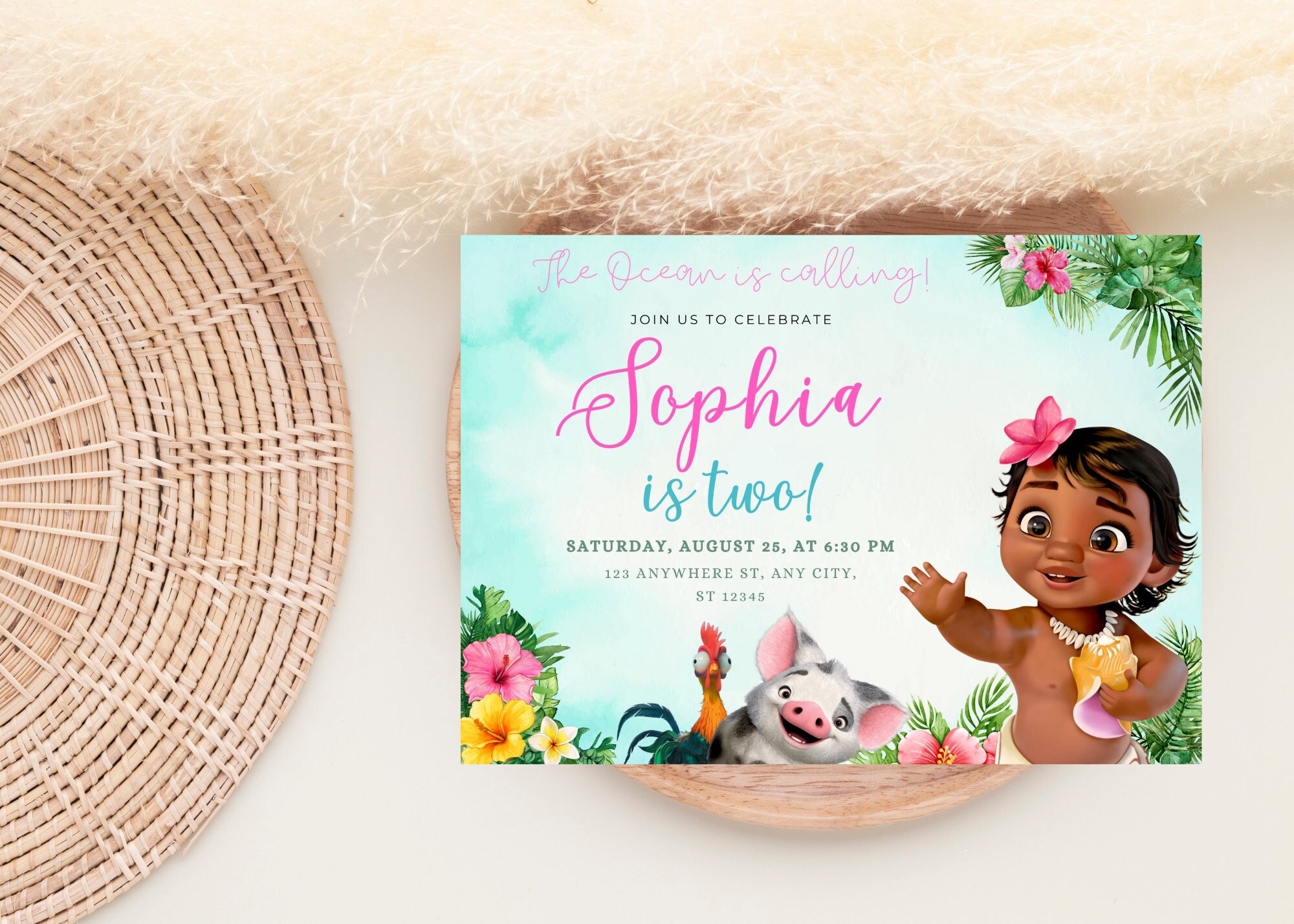 Editable Baby Moana Birthday Invitation, Digital Baby Moana Invite ...