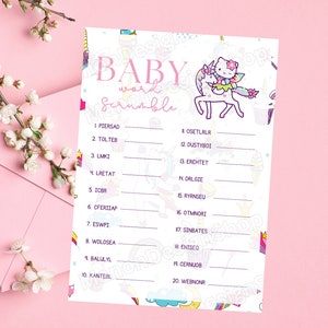 Baby Shower Word Scramble, Baby Shower Game With Answer Key, Unicorn ...
