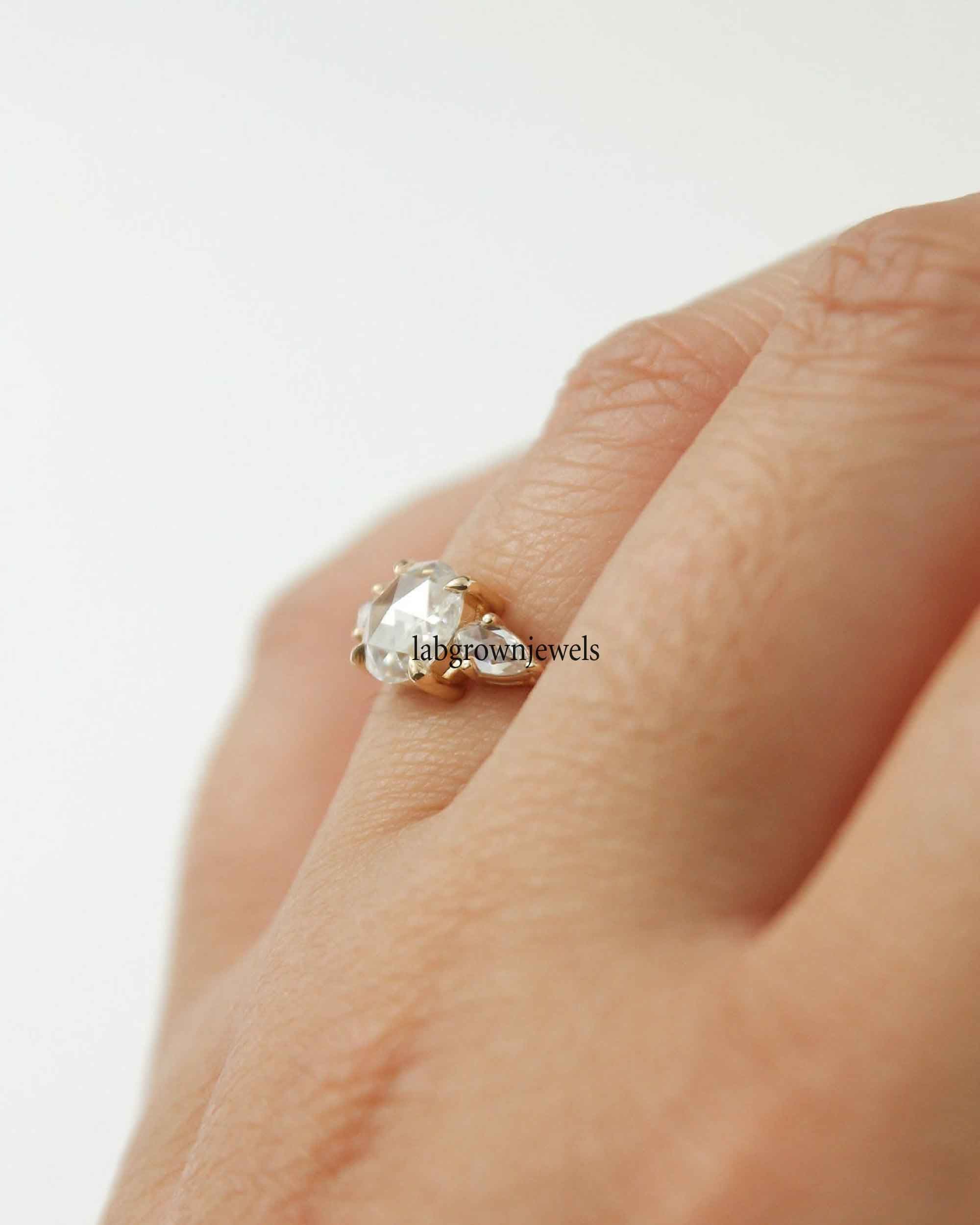 Round Rose Cut Engagement Ring 1.81 Ct Rose Cut Moissanite Ring Three ...