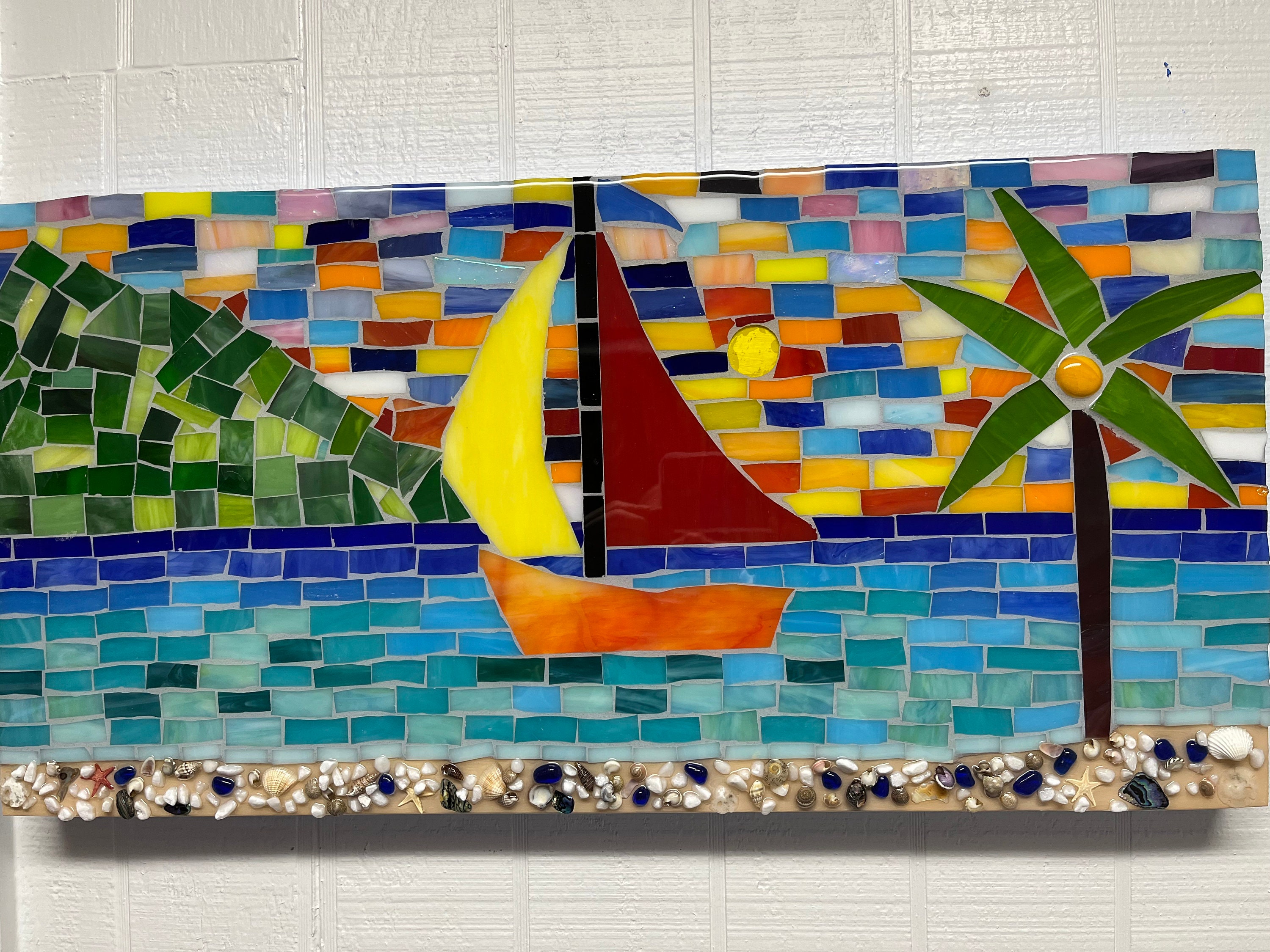 Ocean Mosaic Art, Sunset Mosaic Decor, Beach Mosaic Art, Stained Glass ...