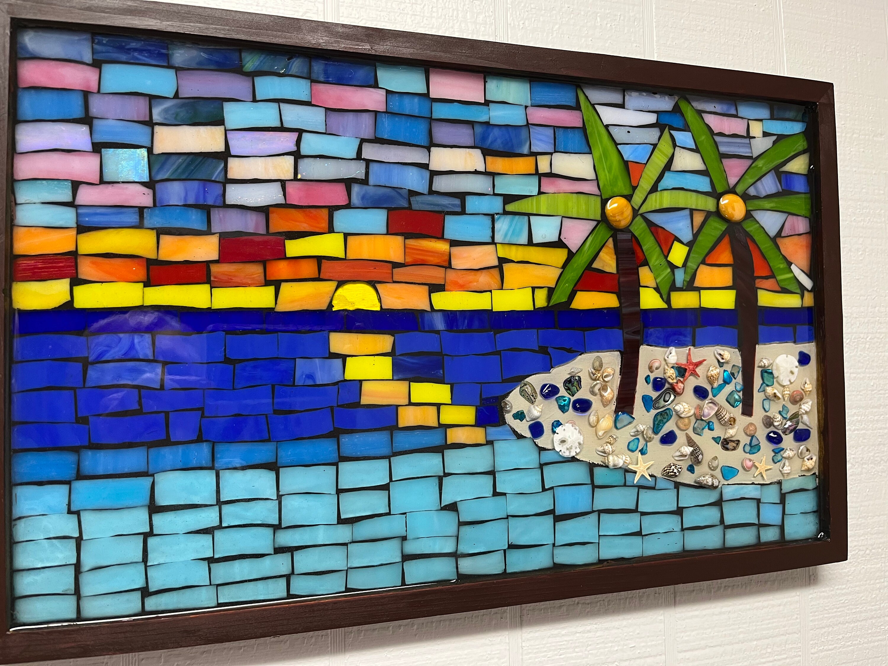 Ocean Mosaic Art, Sunset Decor, Beach Mosaic Art, Stained Glass Mosaic ...