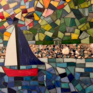 Sailboat Mosaic Art: Tropical Island Resin Coastal Decor (18x24) - Etsy