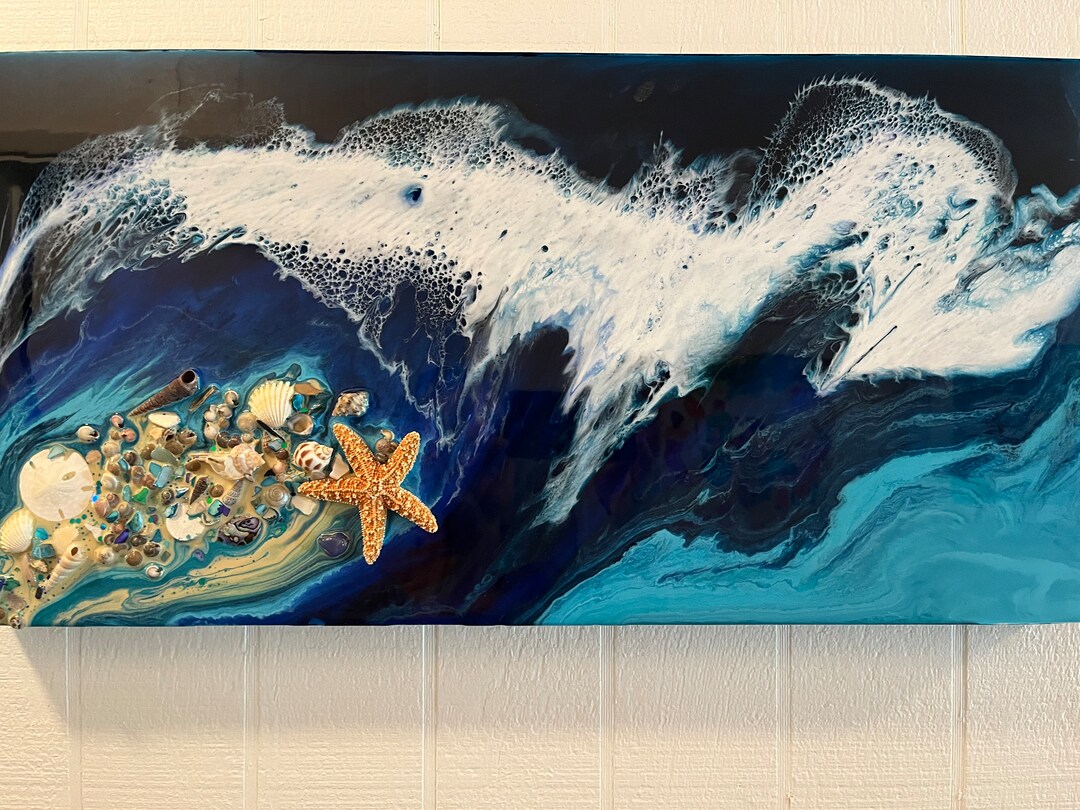 Caribbean Sea Resin Art: Seashells & Agate Coastal Decor - Etsy