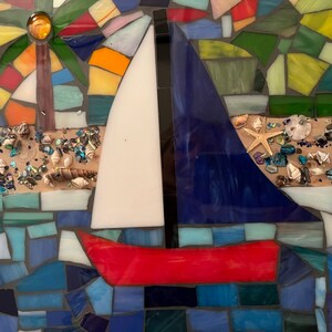 Sailboat Mosaic Art: Tropical Island Resin Coastal Decor (18x24) - Etsy