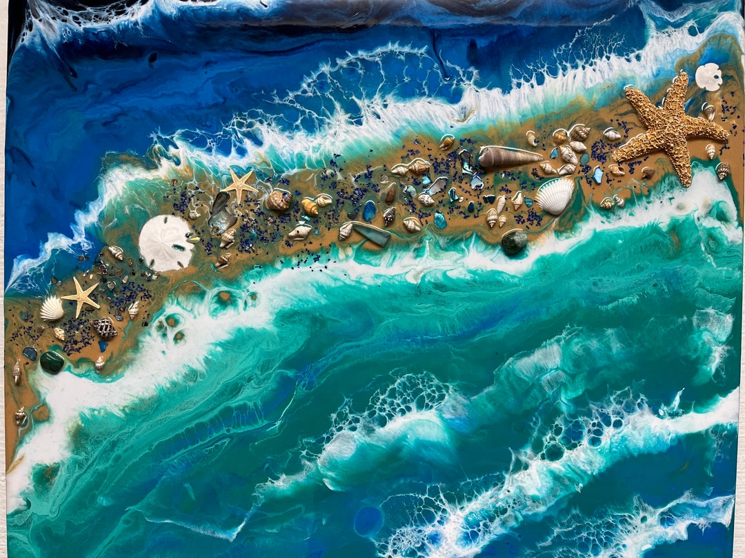 Beach Art, Resin Ocean Decor, Coastal Decor, Nautical Theme, Resin Art ...