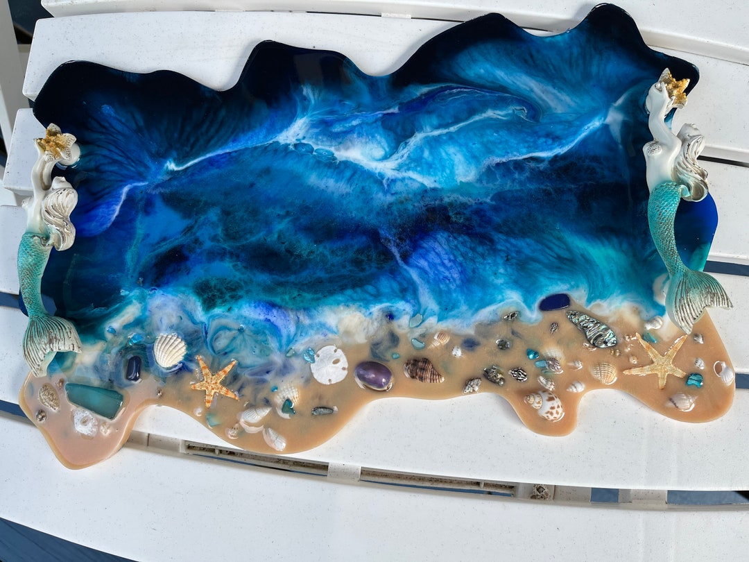 Mermaid Art Decor, Beach Art, Resin Mermaid Tray, Ocean Art, Coastal ...