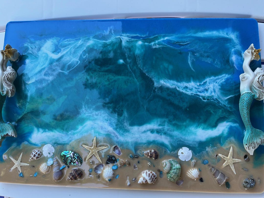 Mermaid Art, Beach Decor, Resin Ocean Tray, Mermaid Tray, Beach Tray ...