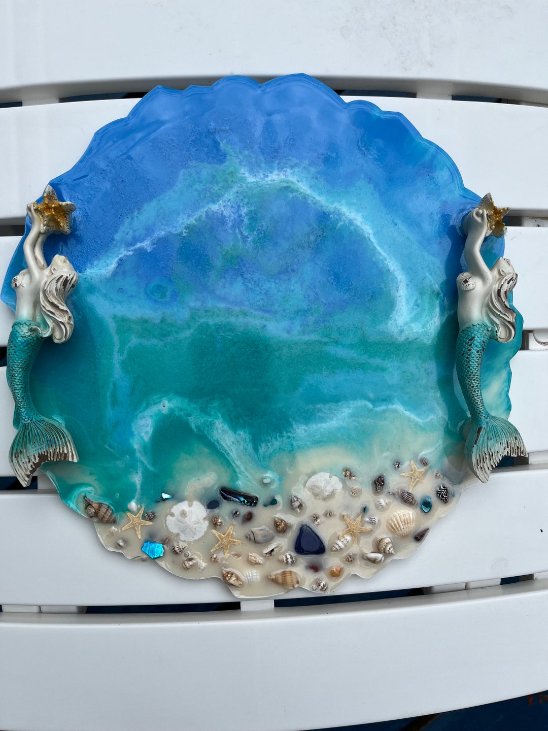 Mermaid Art Decor, Beach Art, Resin Mermaid Tray, Ocean Art, Coastal ...
