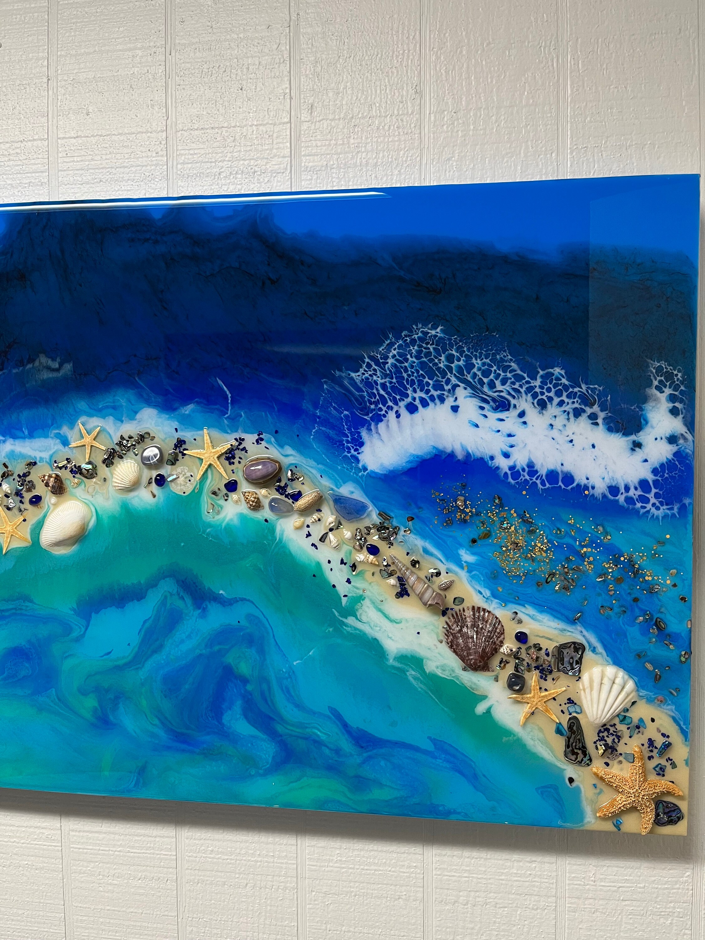 Beach Art, Resin Ocean Decor, Coastal Decor, Seashells Art, Ocean Wall ...