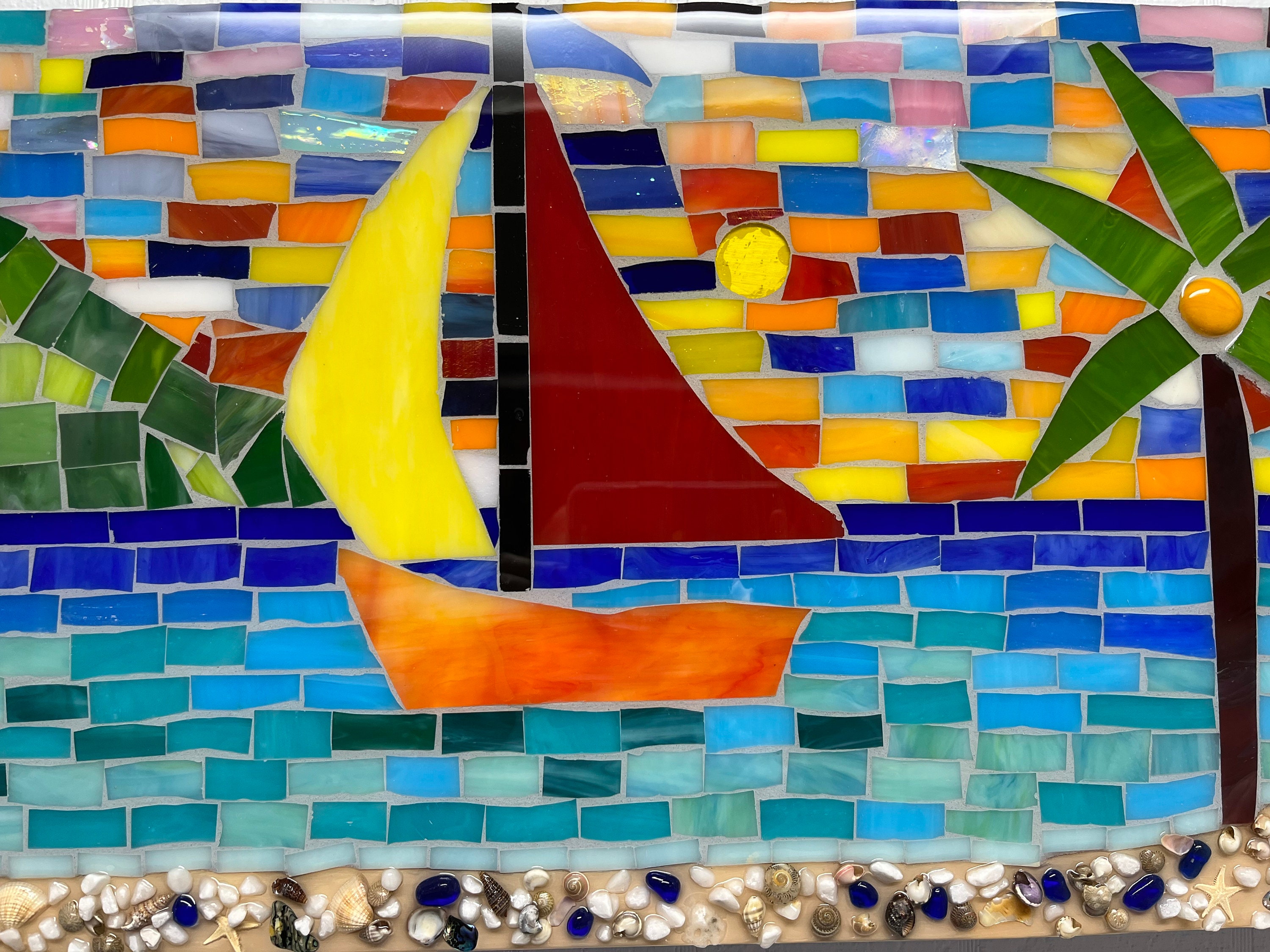 Ocean Mosaic Art, Sunset Mosaic Decor, Beach Mosaic Art, Stained Glass ...