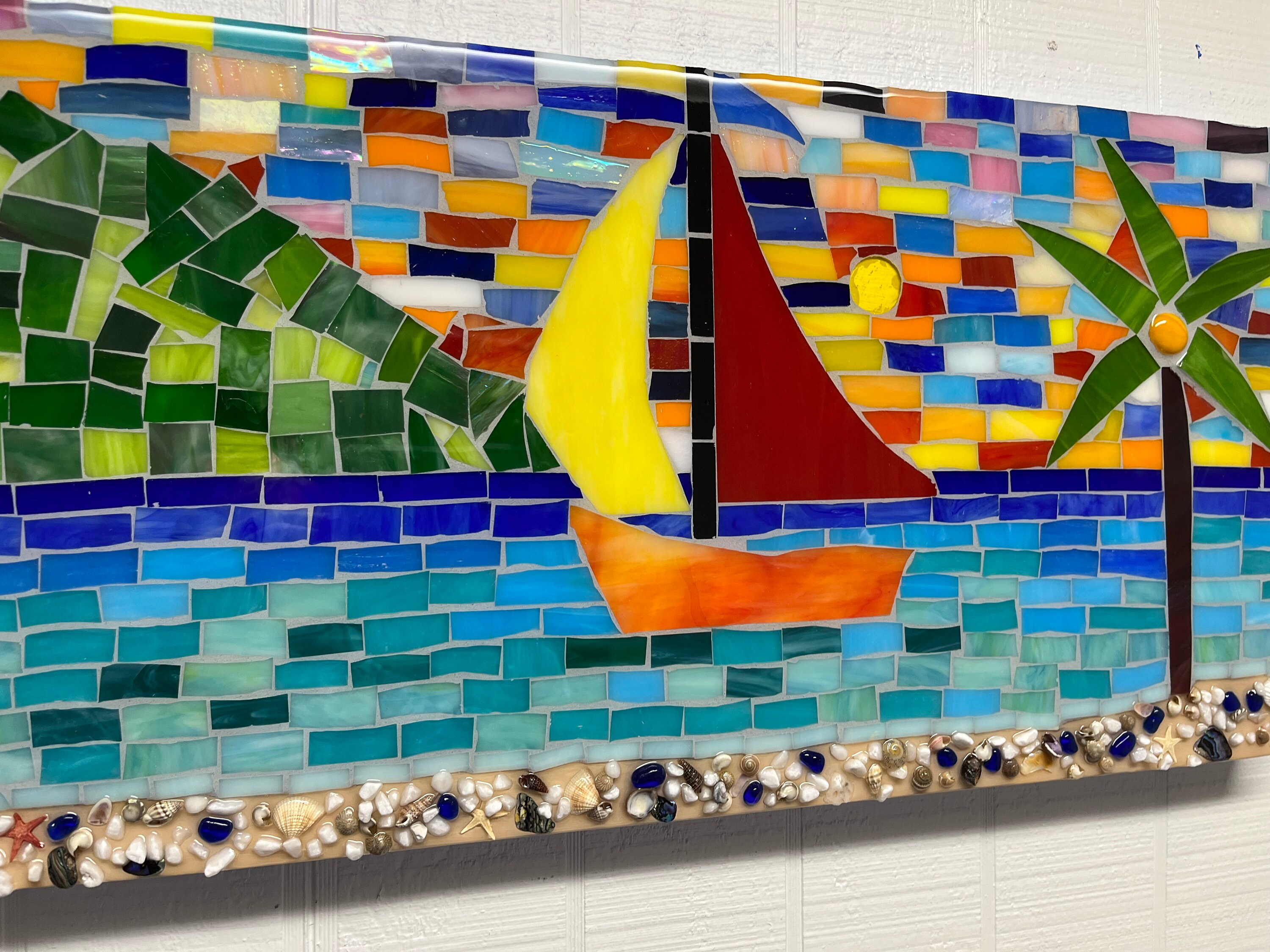 Ocean Mosaic Art, Sunset Mosaic Decor, Beach Mosaic Art, Stained Glass ...