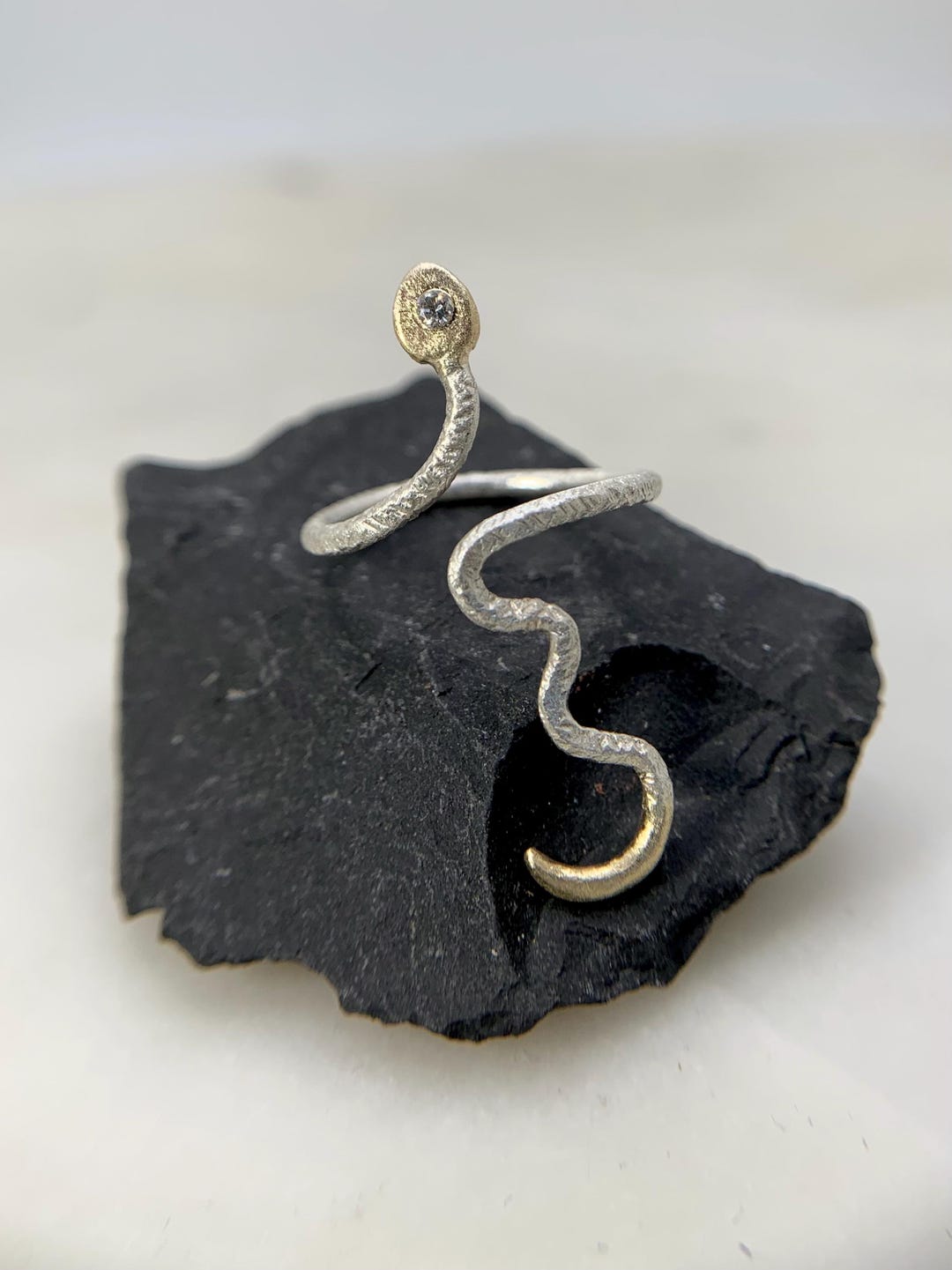 Snake Ring, Two Tone Snake Ring, Reptile Ring, Snake Ring W/ Diamond ...