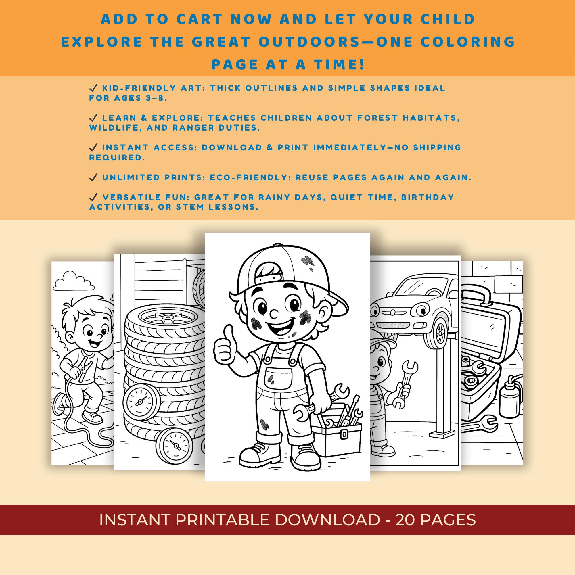 Mechanic Coloring Book for Kids – 20 Printable Pages, STEM Trades ...