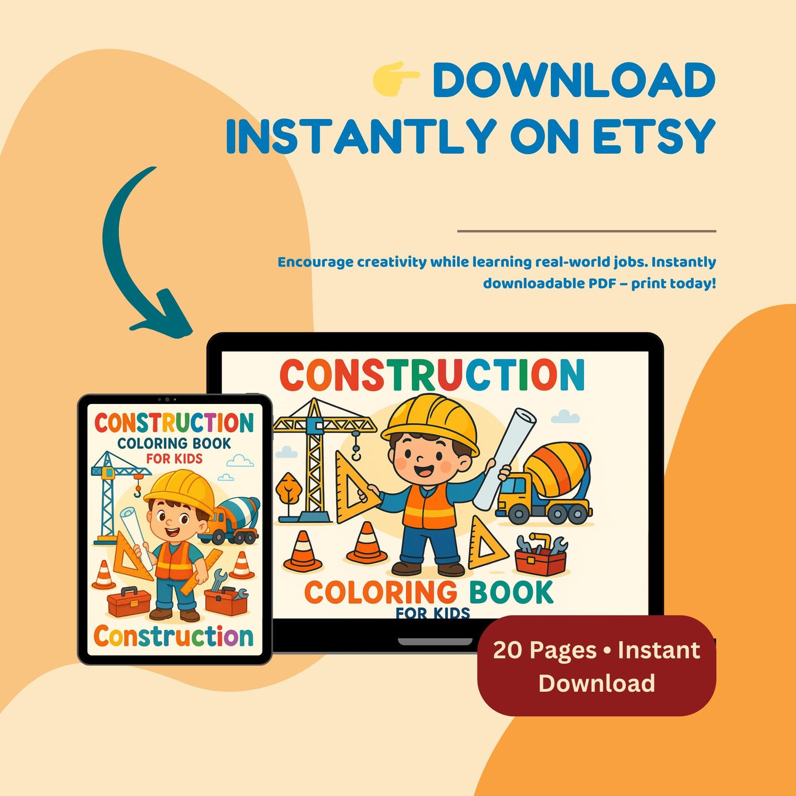 Construction Worker Coloring Book for Kids – 20 Printable Pages, STEM ...