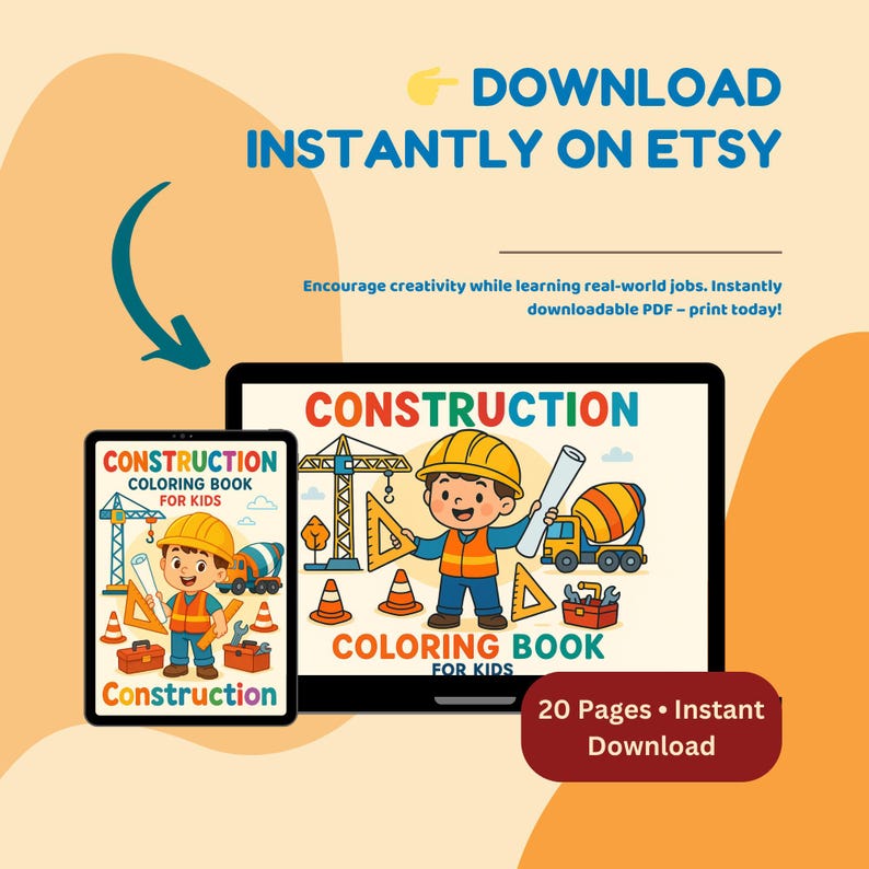 Construction Worker Coloring Book for Kids – 20 Printable Pages, STEM ...