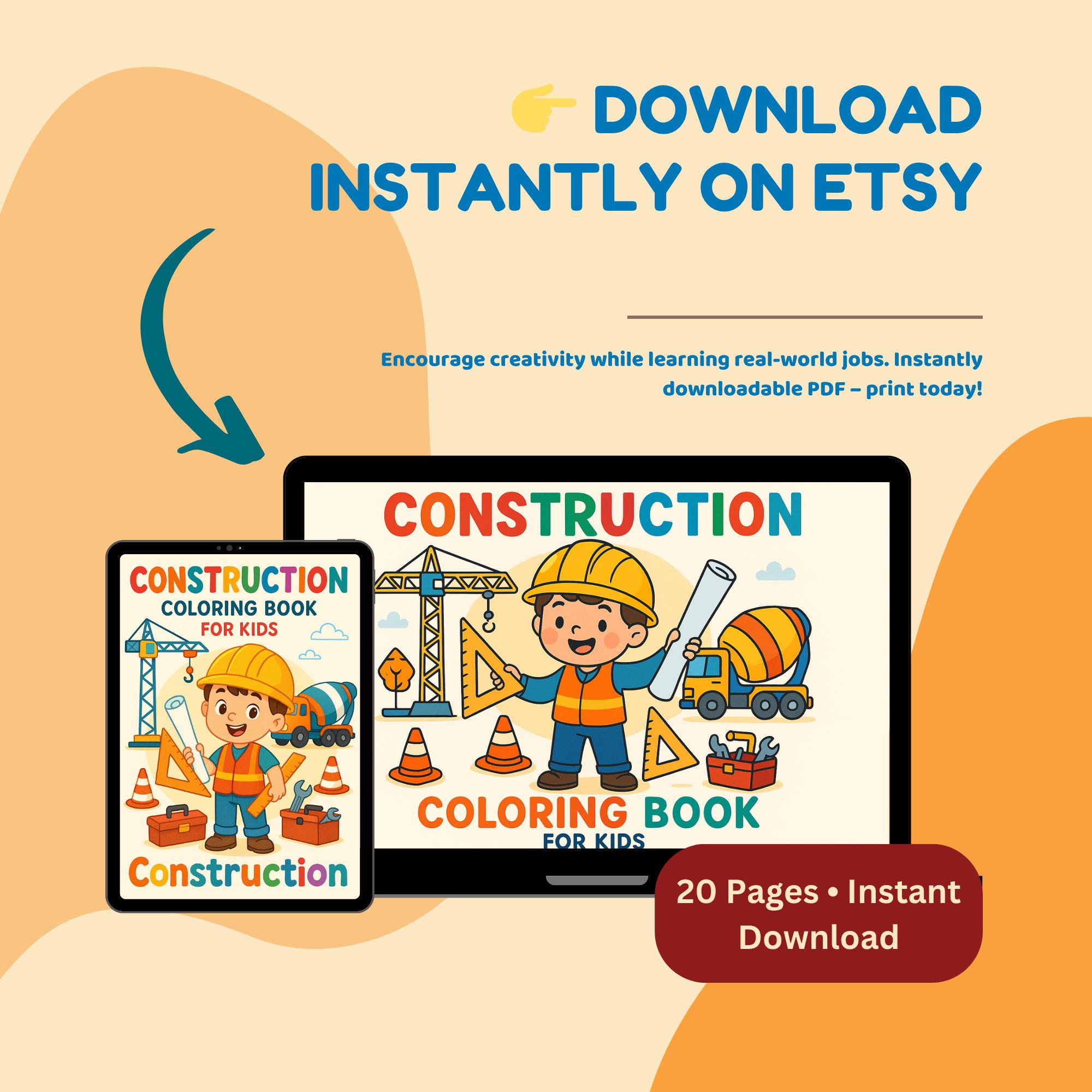Construction Worker Coloring Book for Kids – 20 Printable Pages, STEM ...