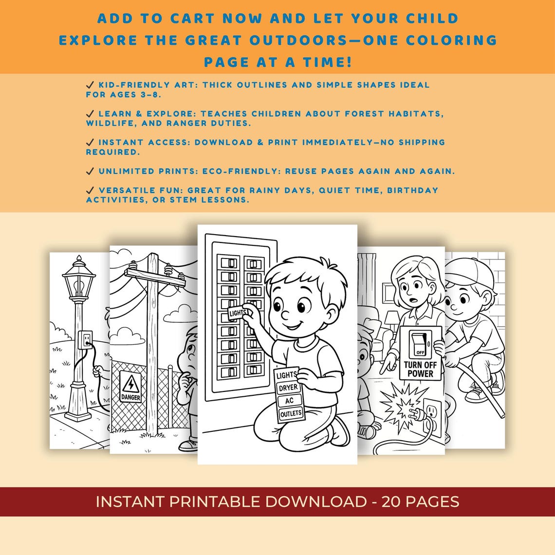 Electrician Coloring Book for Kids – 20 Page Printable PDF, STEM ...