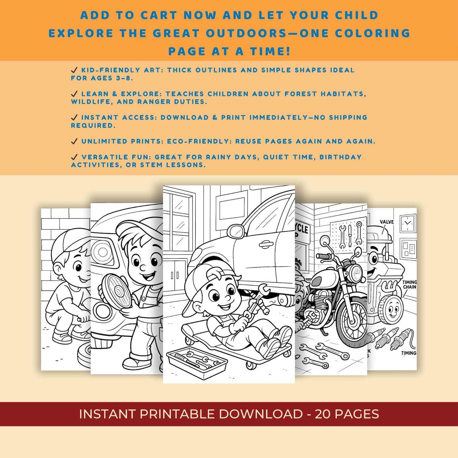 Mechanic Coloring Book for Kids – 20 Printable Pages, STEM Trades ...