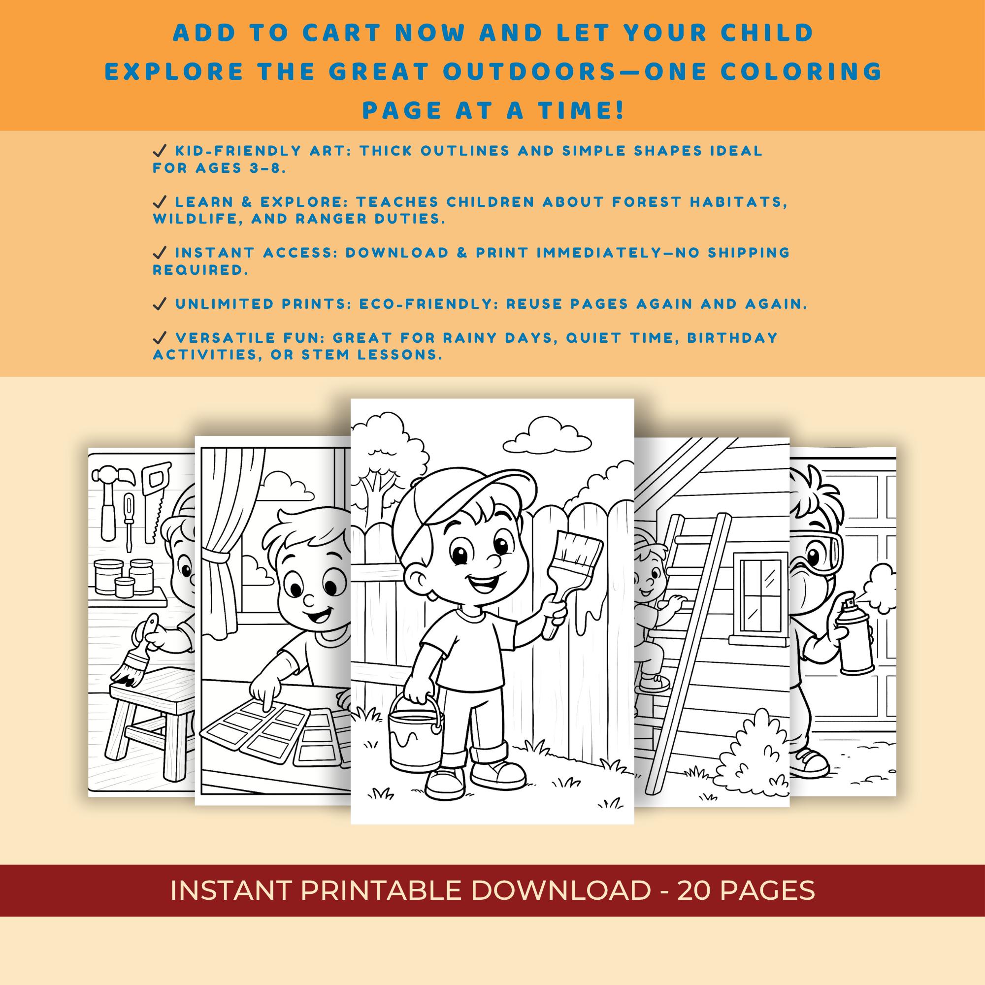 Painter Coloring Book for Kids – 20 Trade Job Pages – Printable Fun ...