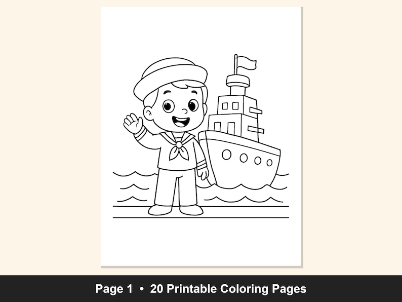 Navy Sailor Coloring Book for Kids | 20 Nautical Pages (digital ...