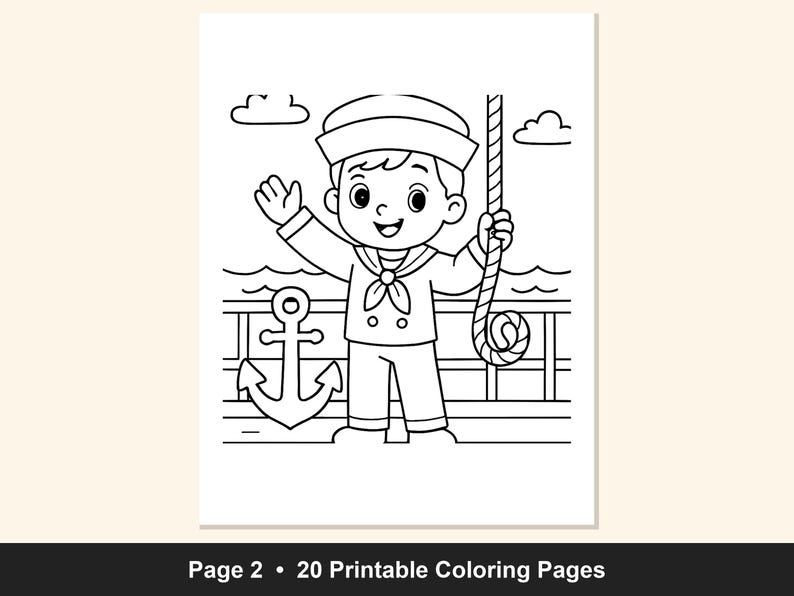 Navy Sailor Coloring Book for Kids | 20 Nautical Pages (digital ...