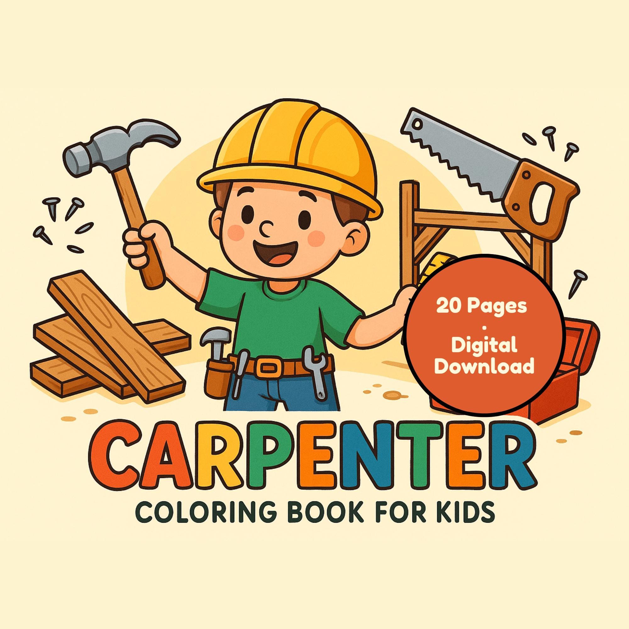Carpenter Coloring Book for Kids – 20 Printable Pages, STEM Trades ...