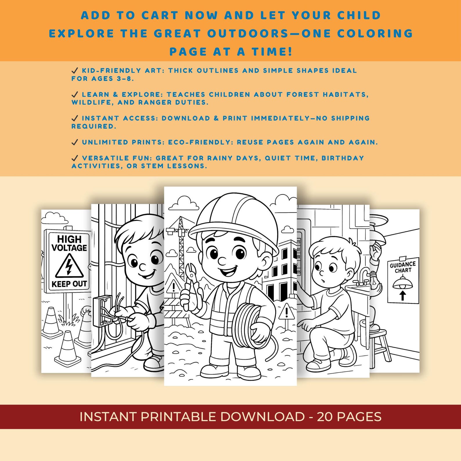 Electrician Coloring Book for Kids – 20 Page Printable PDF, STEM ...