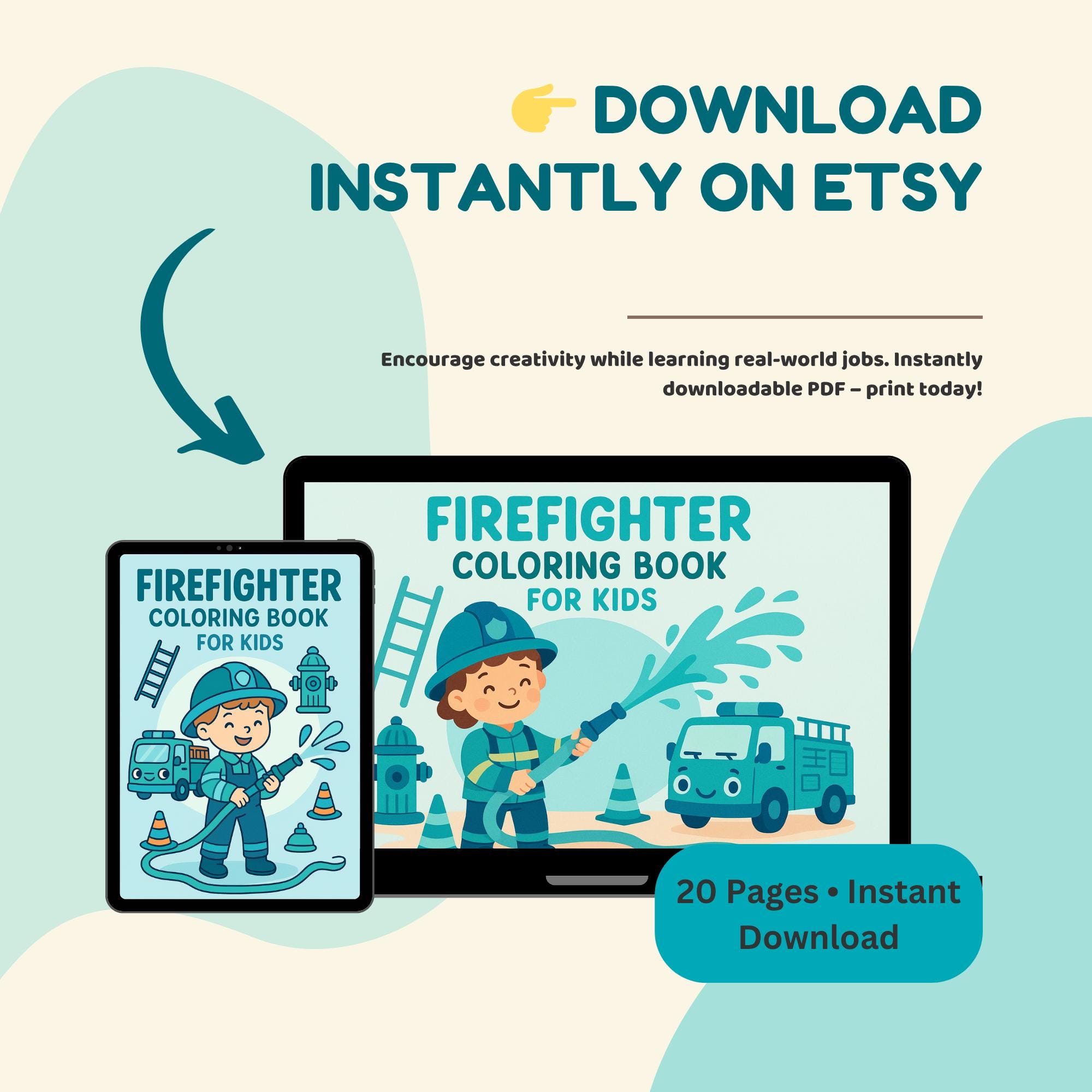 Firefighter Coloring Book for Kids – 20 Page Activity, Firetrucks ...