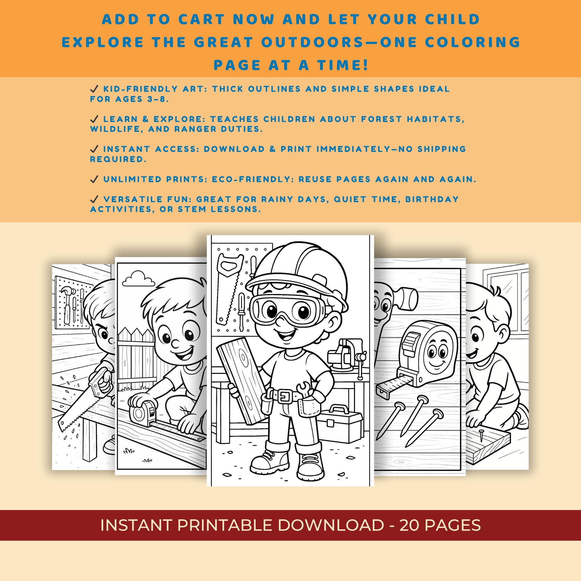 Carpenter Coloring Book for Kids – 20 Printable Pages, STEM Trades ...
