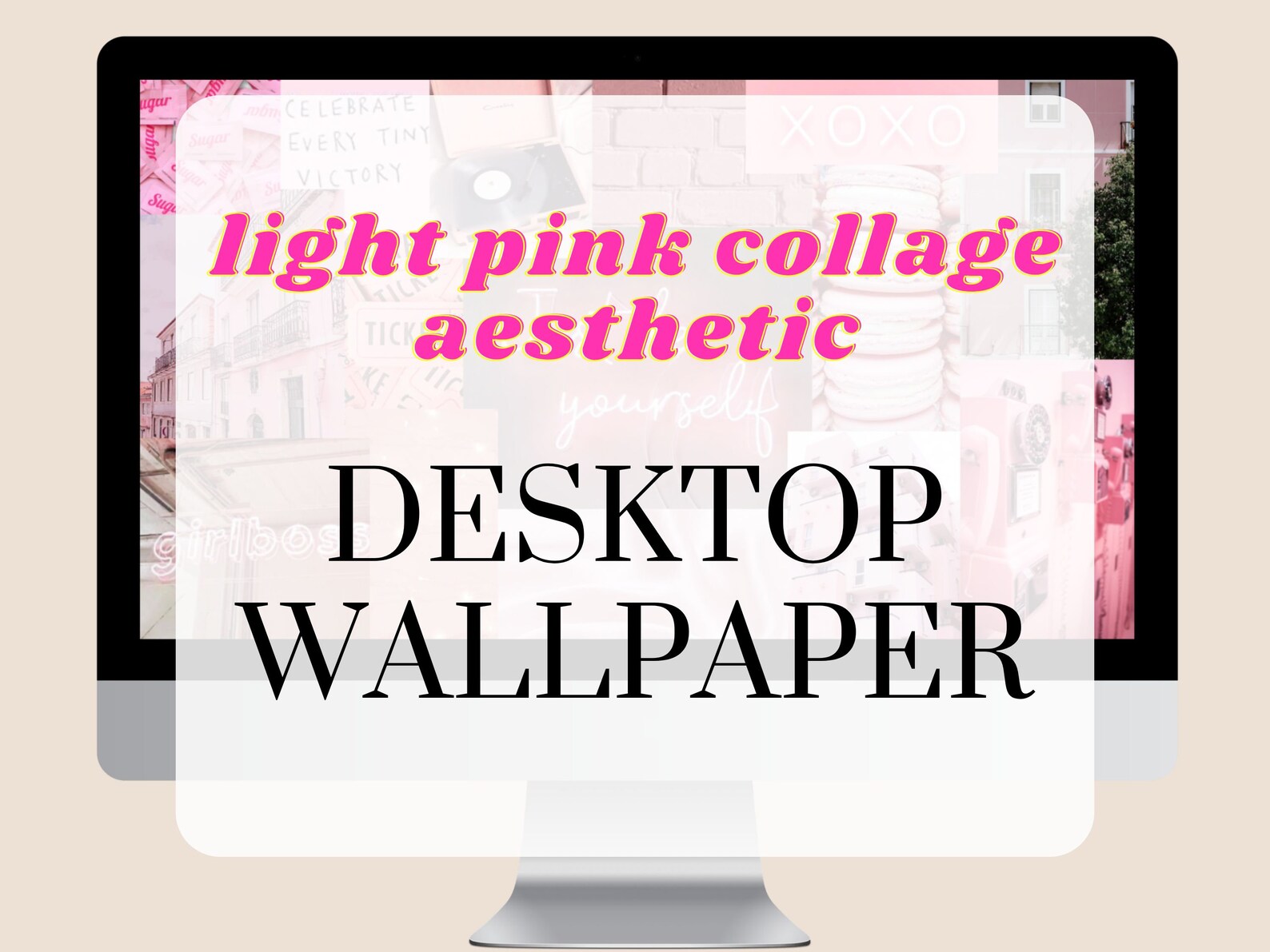 Light Pink Aesthetic Desktop Wallpaper, Digital Download, Computer ...