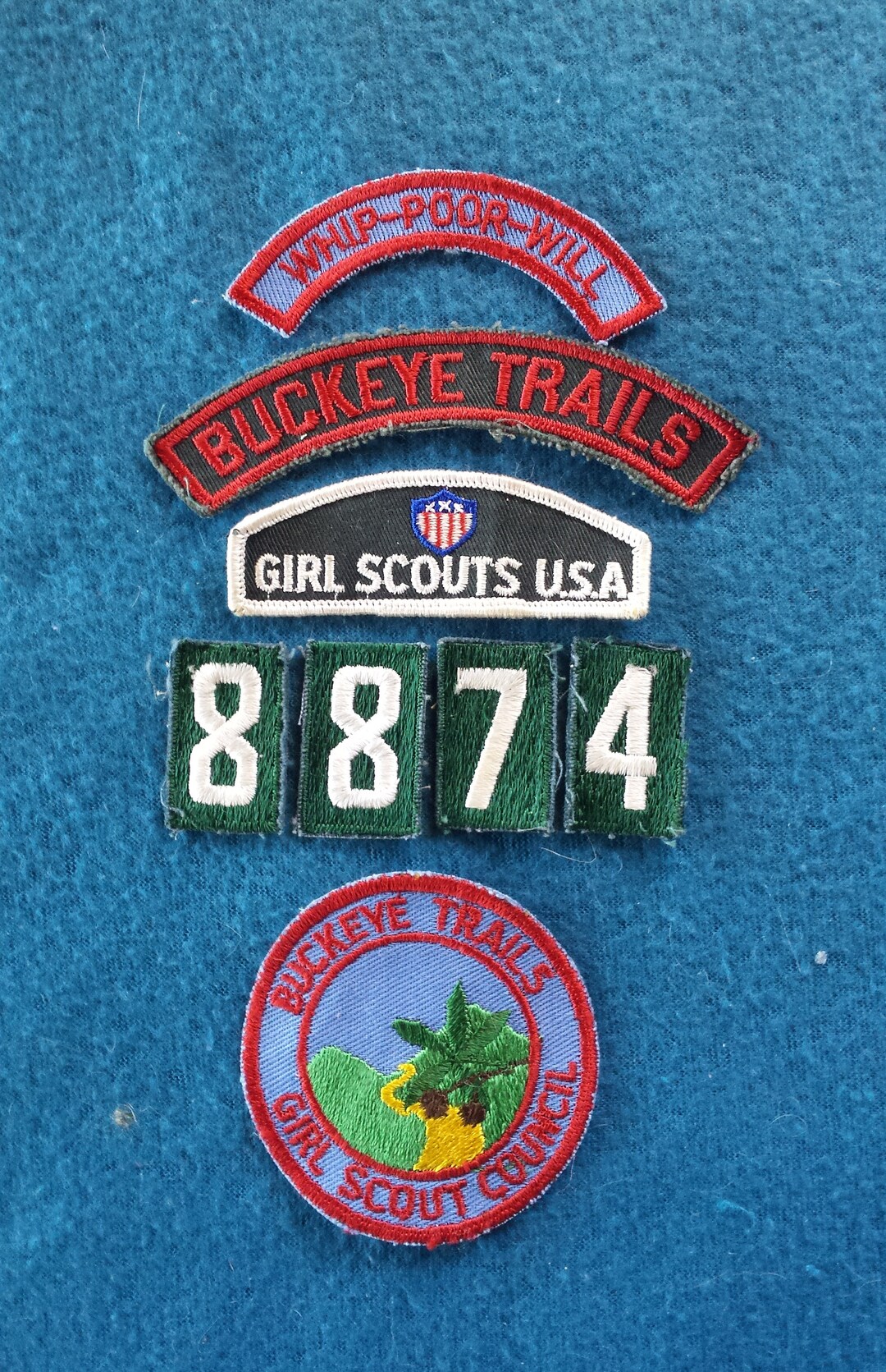Vintage Girl Scout Patches Buckeye Trails Shoulder and Council, Whip-poor-will, Troup No., Girl ...