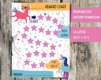 Unicorn Reward Chart for Kids, Behavior Chart Printable, Daily Chore ...